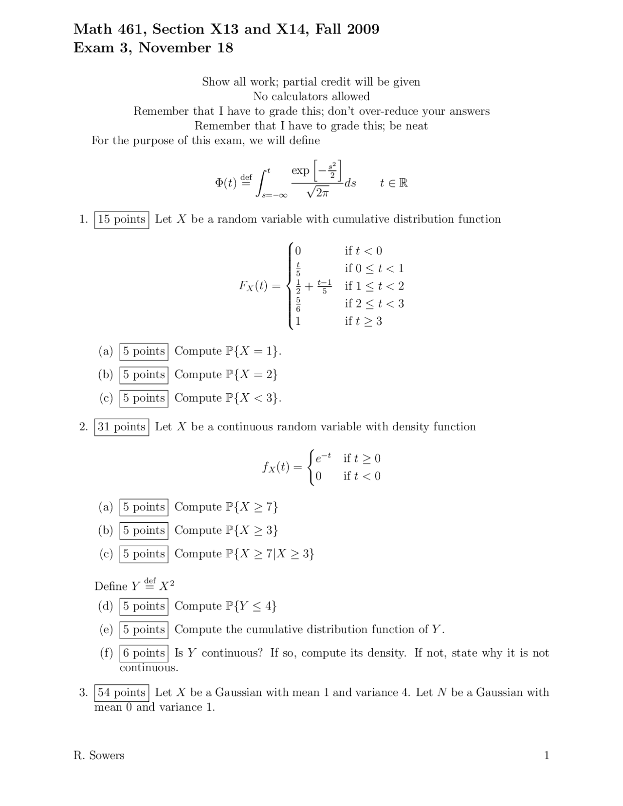 Exam 3 Questions with Solutions - Probability Theory | MATH 461 - Docsity