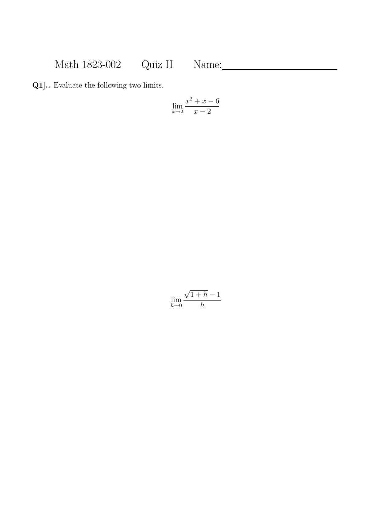 Evaluation Of Limits Quiz 2 Calculus And Analytical Geometry Ii