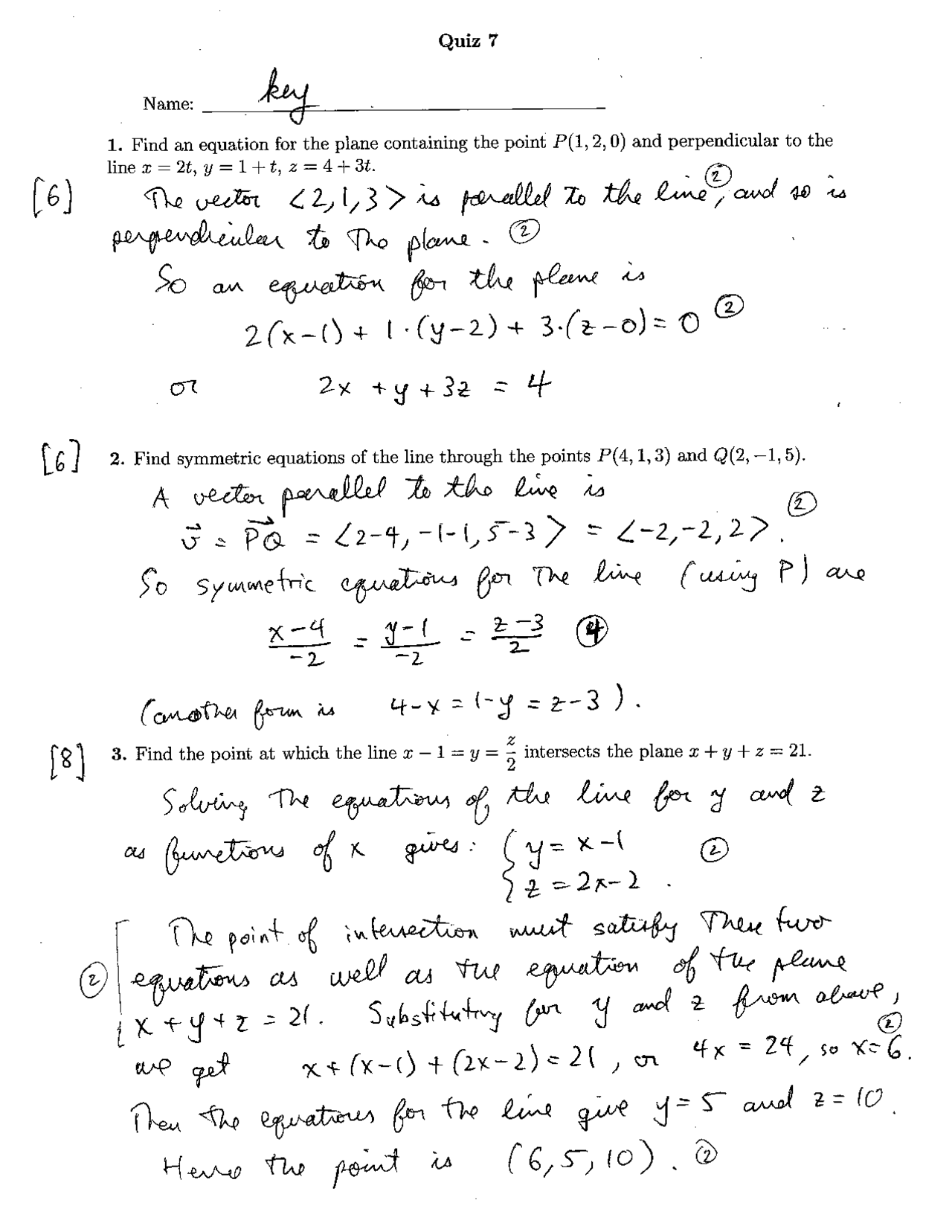 Quiz 7 With Answers Calculus And Analytic Geometry Iii Math 2433