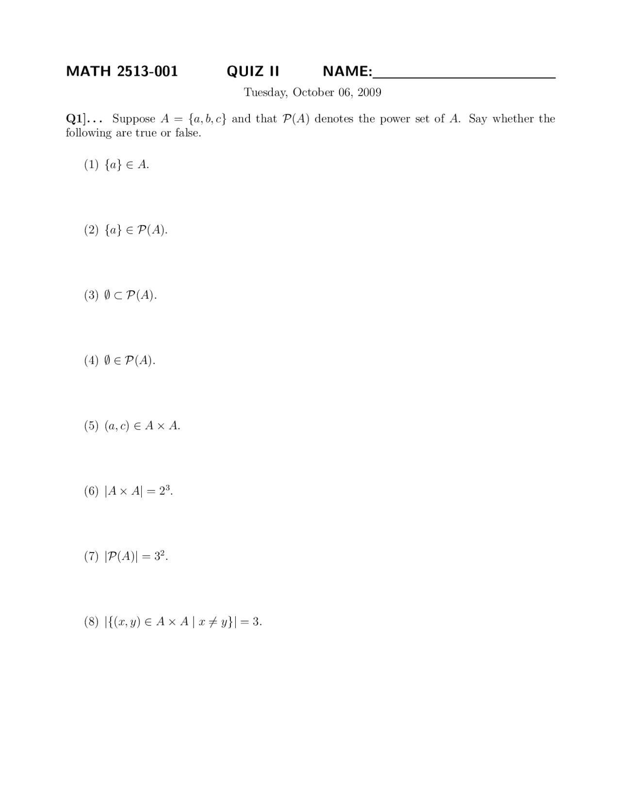 8 Problems on Discrete Mathematical Structures - Quiz 2 | MATH 2513 - Docsity