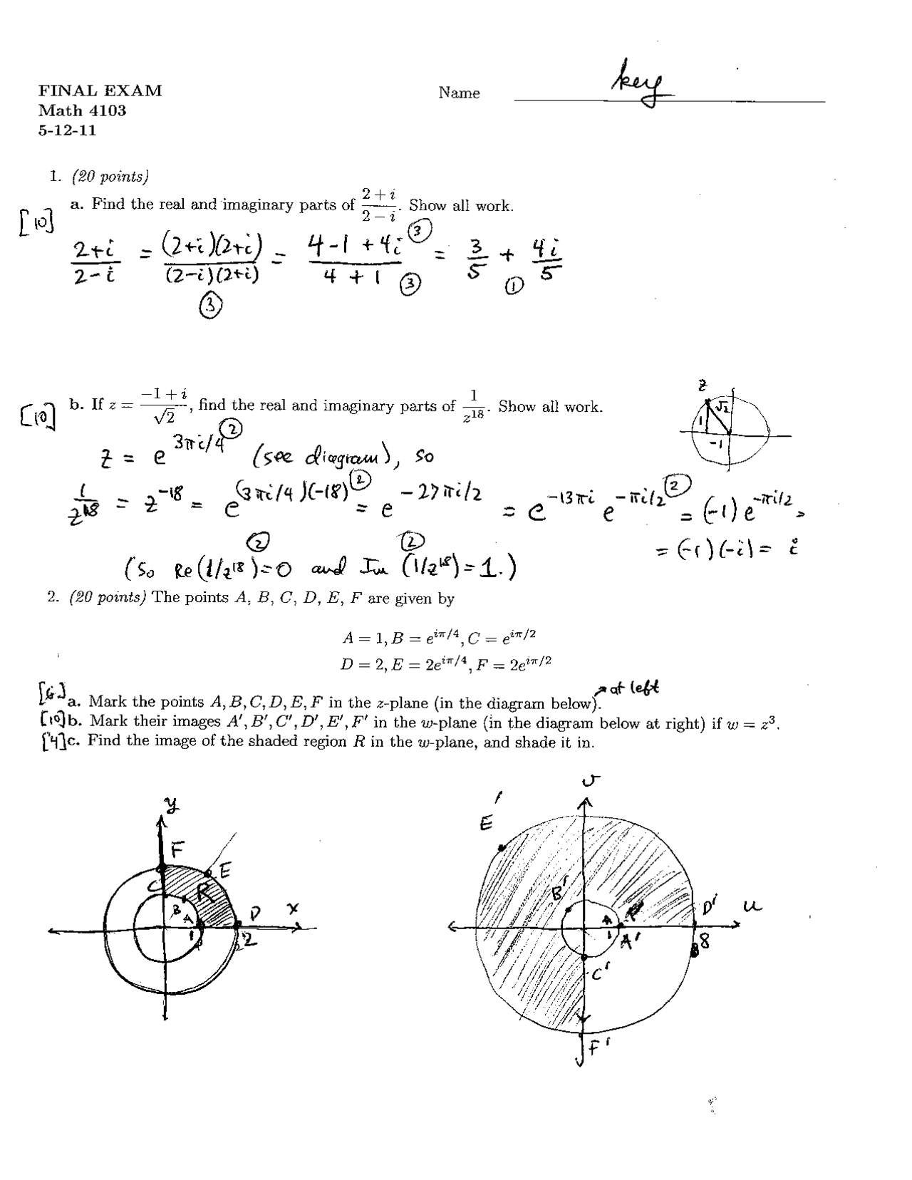 Final Exam With Answer Key Introduction To Functions Of A Complex