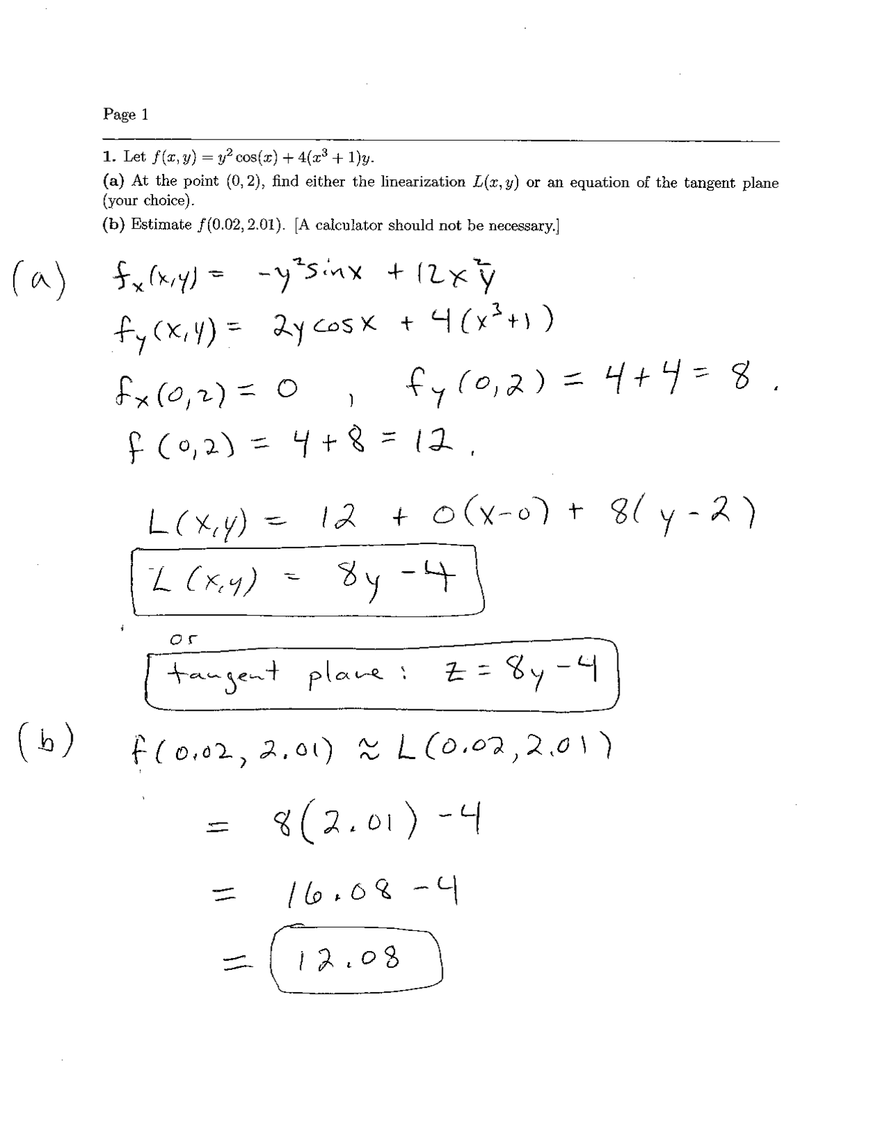 Exam 1 Solved Calculus And Analytic Geometry Iv Math 2443 Docsity
