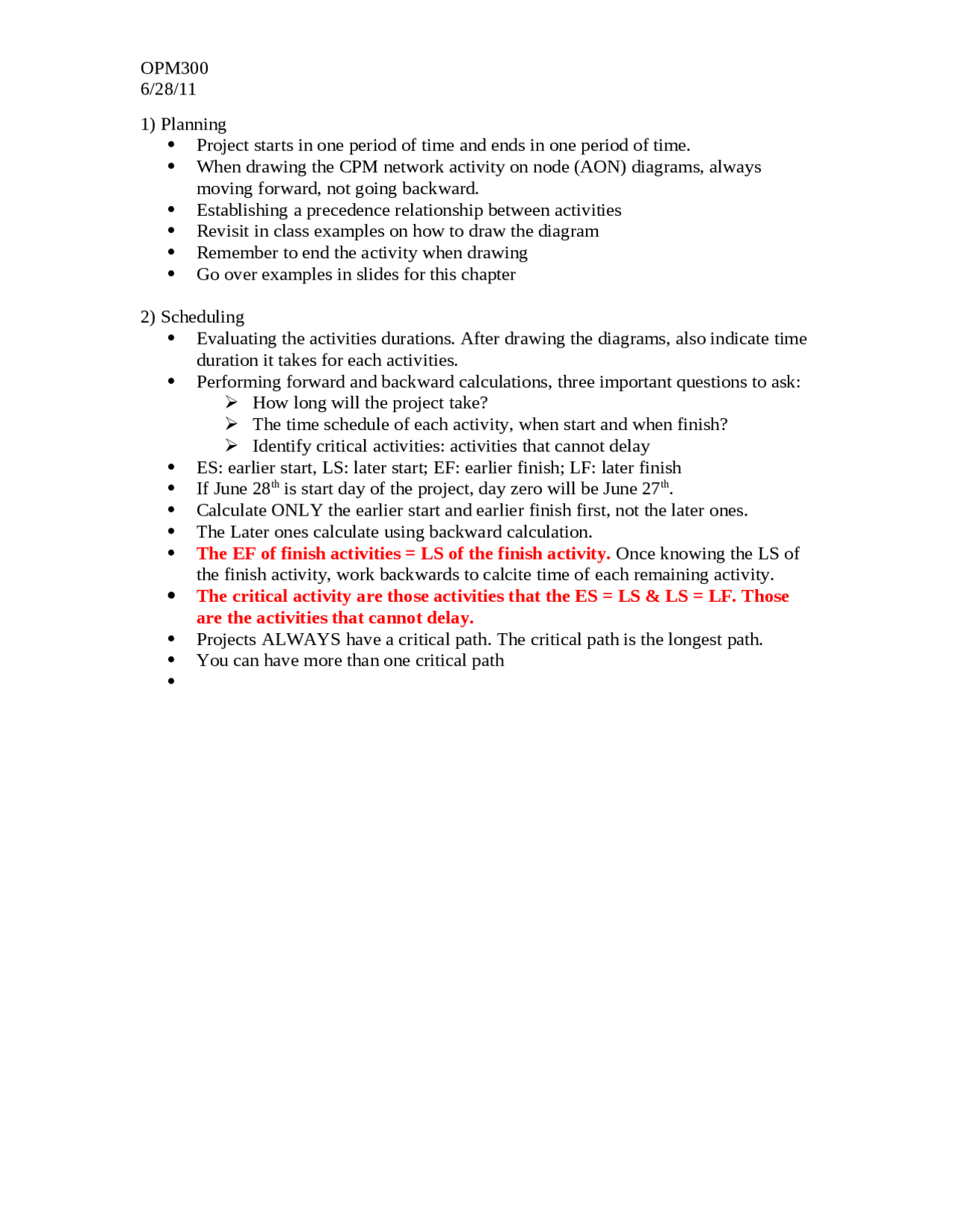Planning Scheduling Operations Management Opm 300 Docsity