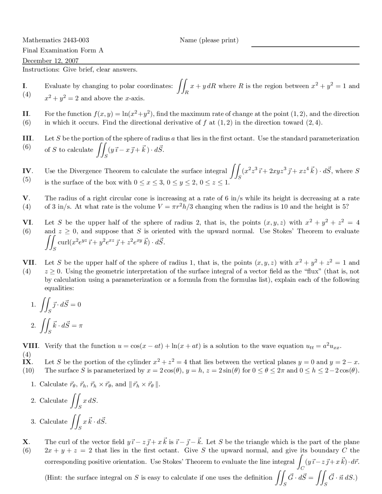 15 Questions On Calculus And Analytic Geometry Iv Final Exam Math