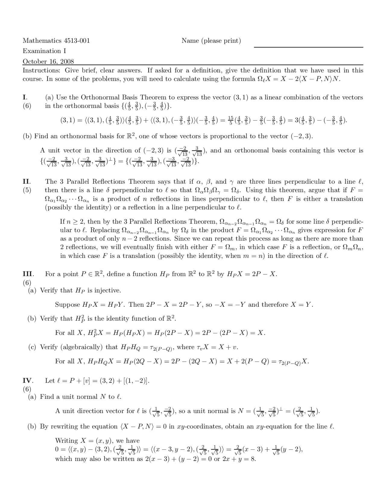 11 Questions Exam 1 Senior Mathematics Seminar Math 4513 Docsity