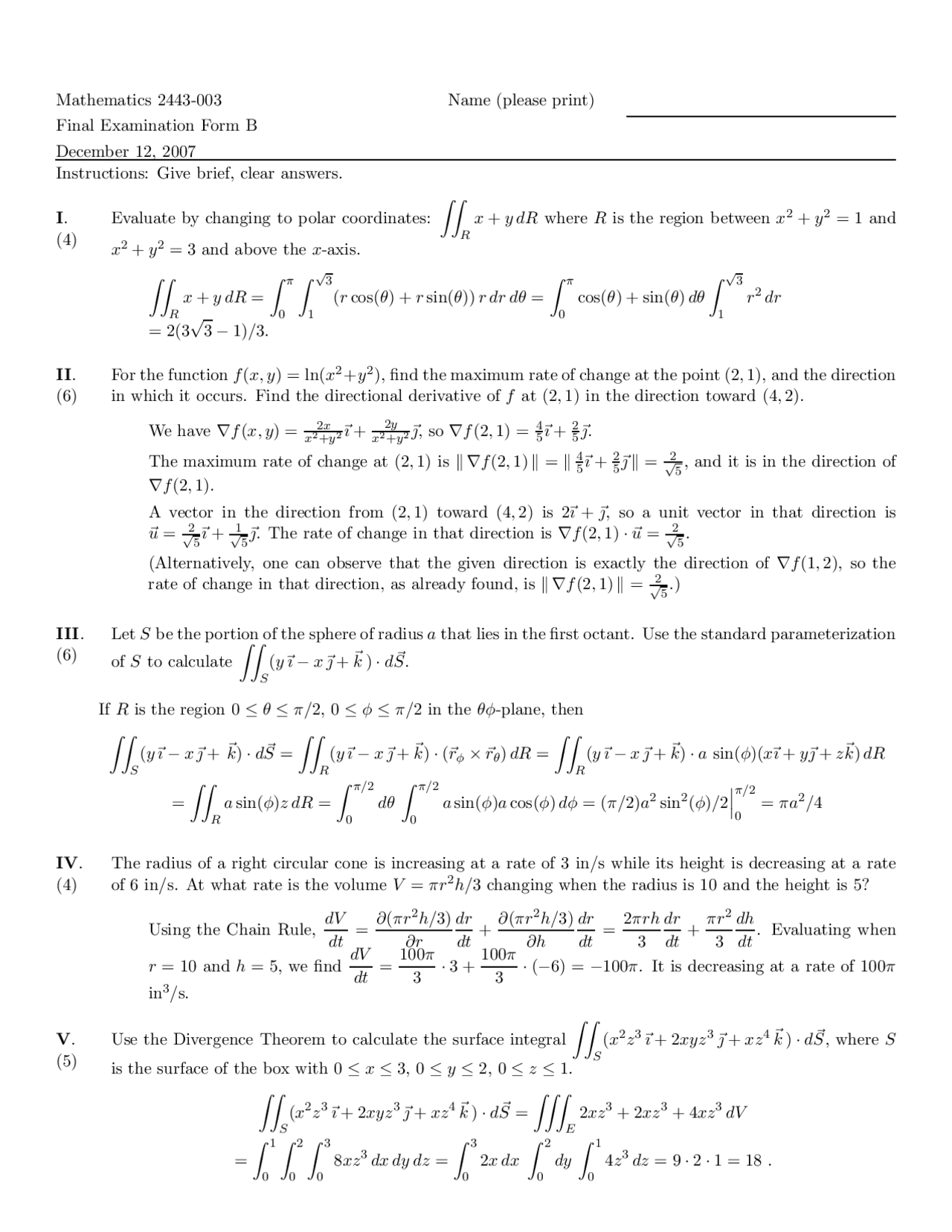 15 Solved Questions On Derivative Functions Final Exam Math 2443