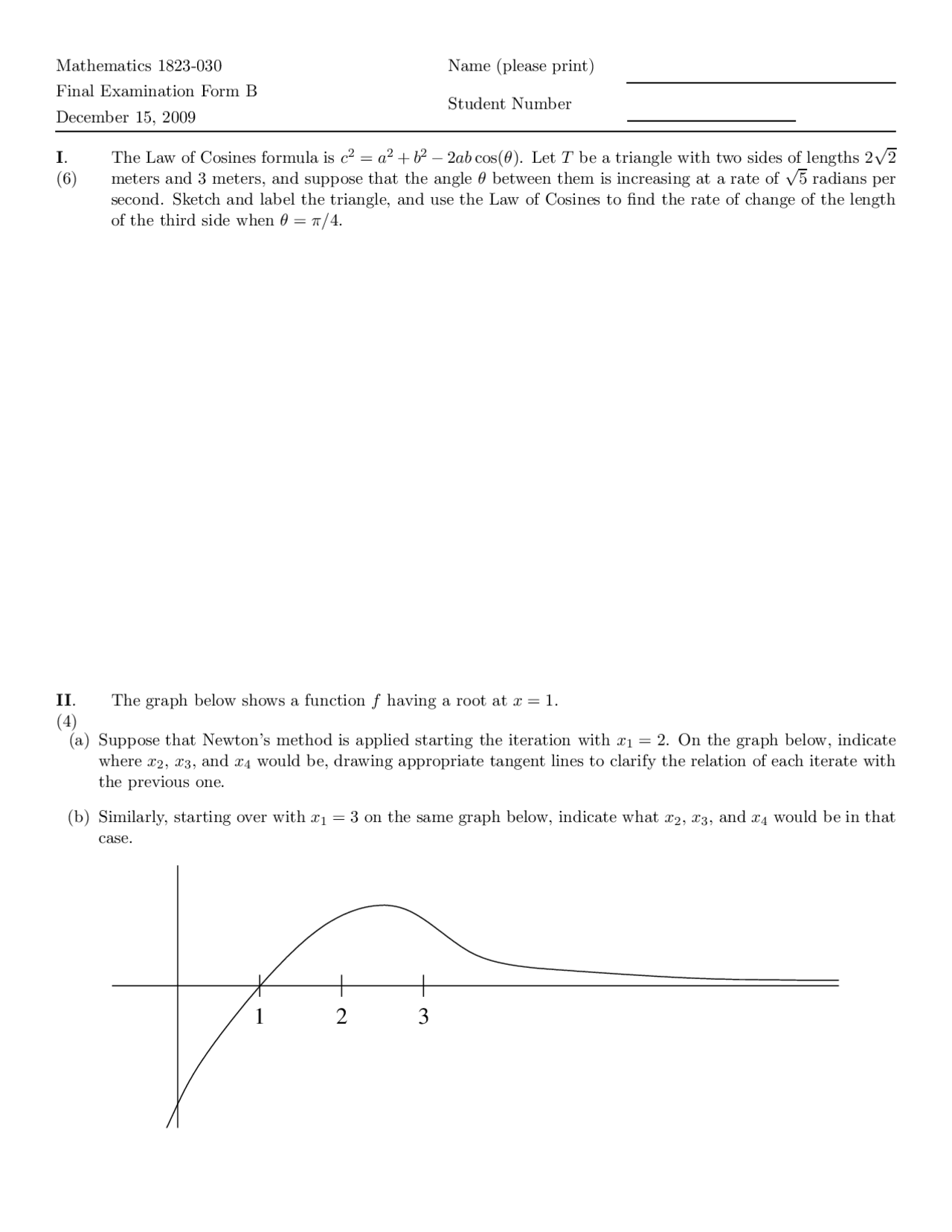 12 Questions Of Calculus And Analytic Geometry I Final Examination