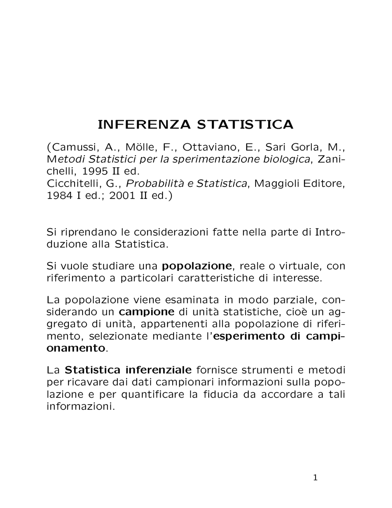 Appunti Sullinferenza Statistica Docsity