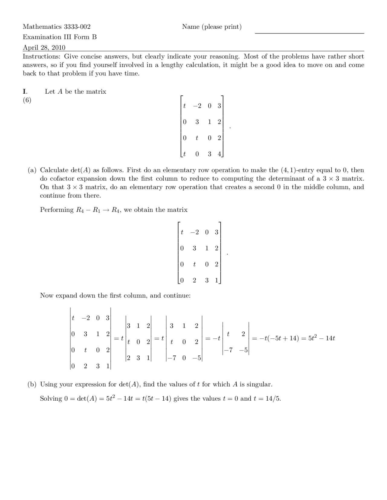 8 Problems on Linear Transformation of Algebra I - Exam 3 | MATH 3333 ...