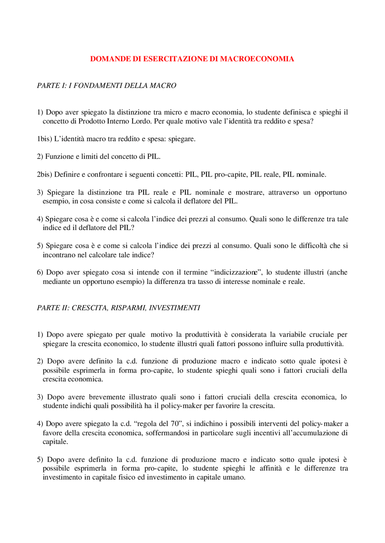 Domande Di Macroeconomia Docsity
