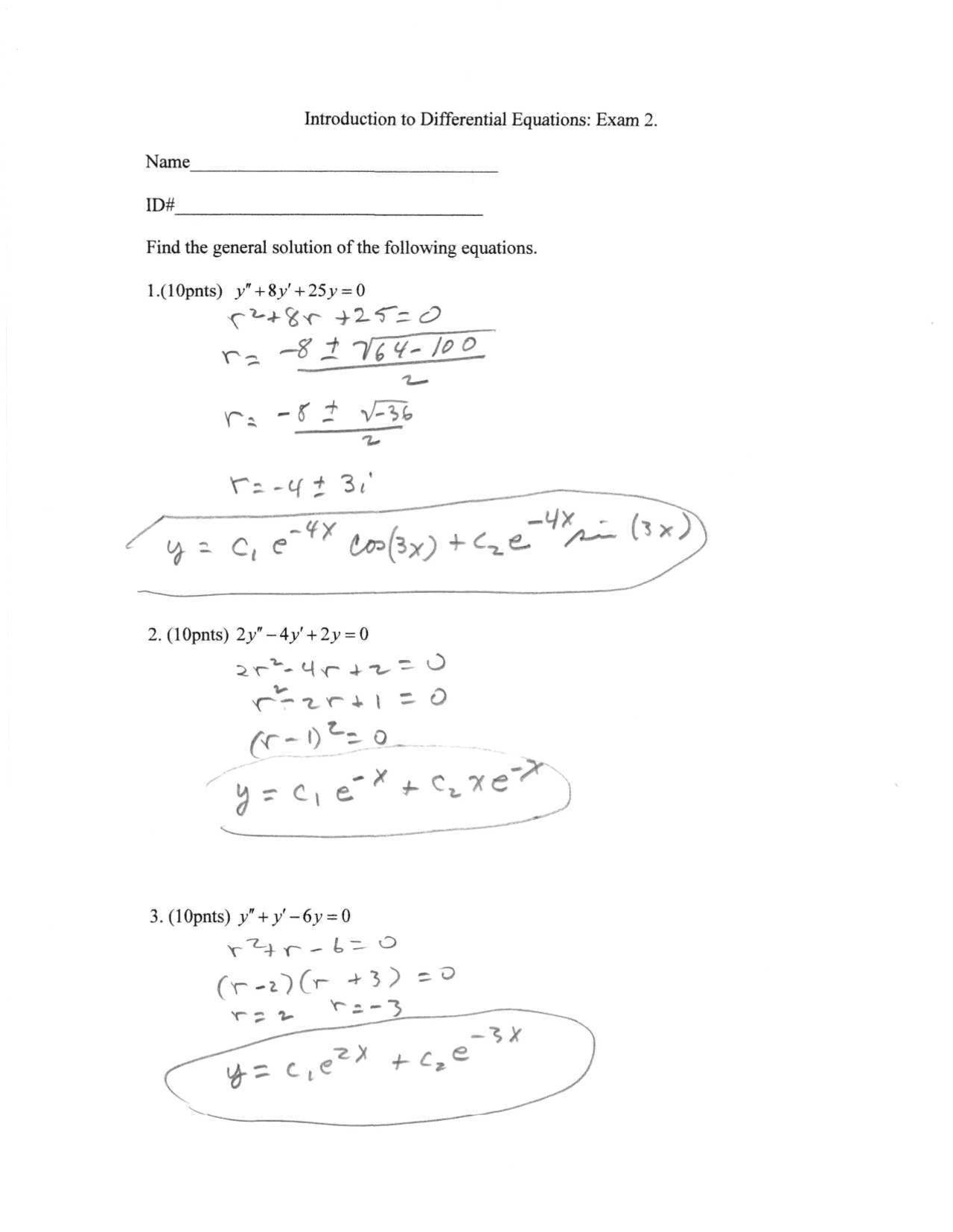 8 Solved Problems On Ordinary Differential Equations Exam 2 Math