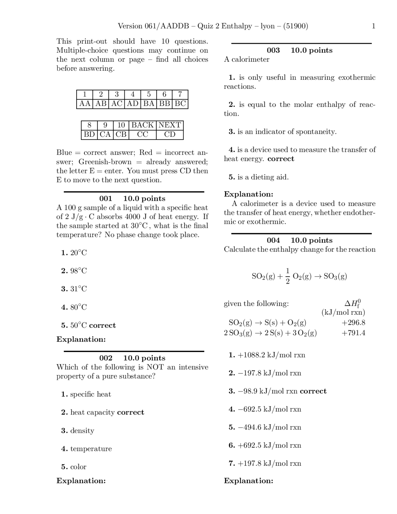 Quiz 2 on Enthalpy - Introduction to Chemical Practice | CH 204 ...
