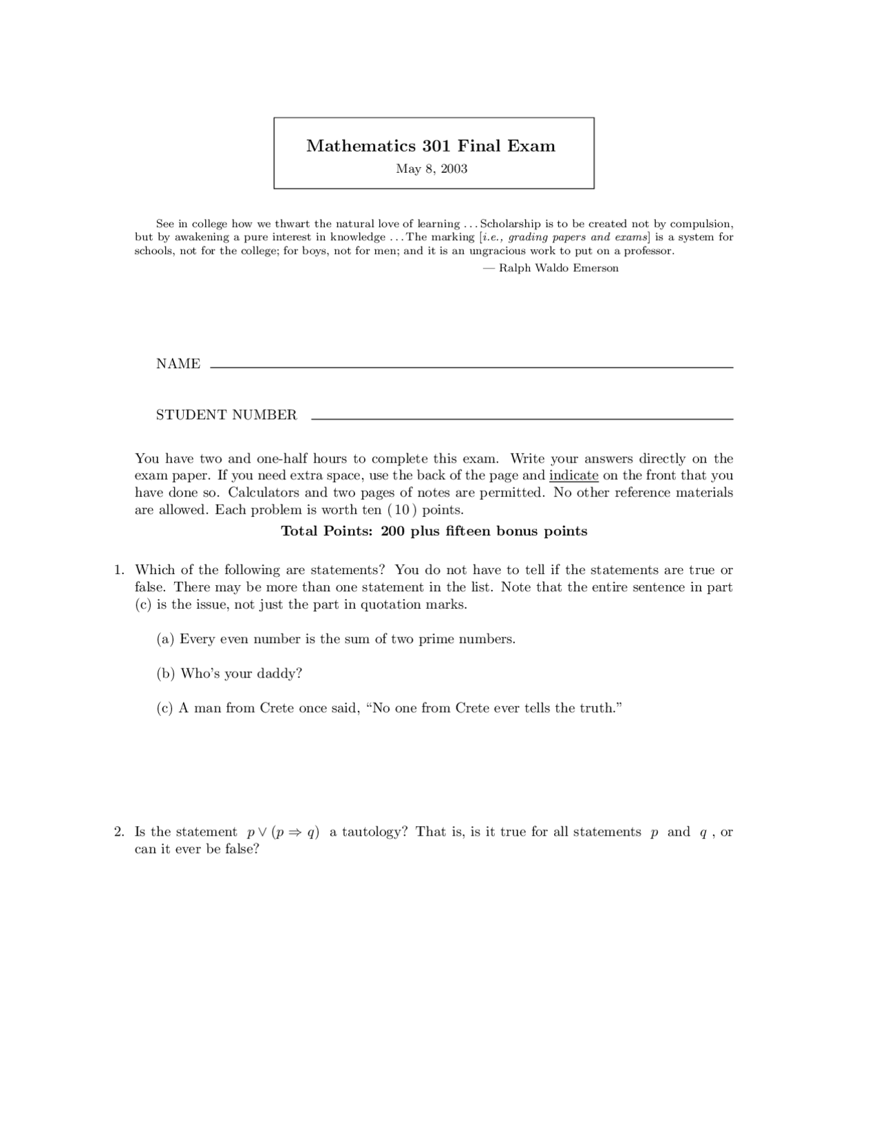 22 Questions On Discrete Mathematics Final Exam Math 301 Docsity