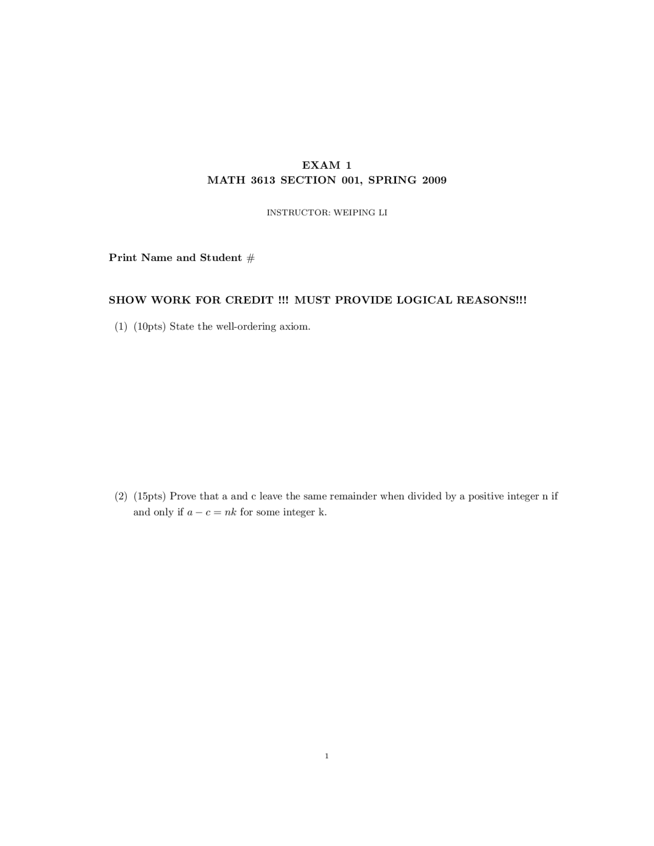 7 Problems On Advanced Mathematics Exam Math 3613 Docsity