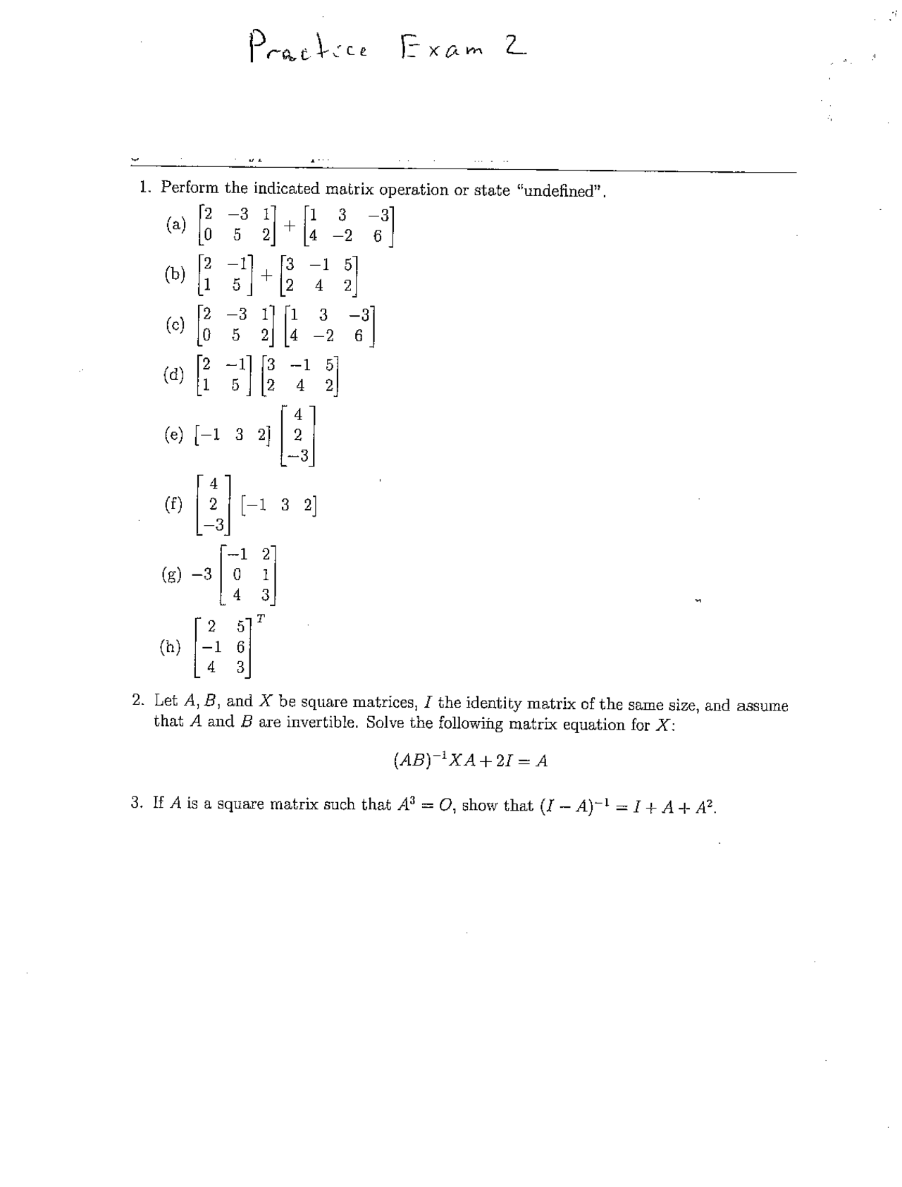 13 Questions With Solutions On Square Matrix Exam 2 Math 3013 Docsity
