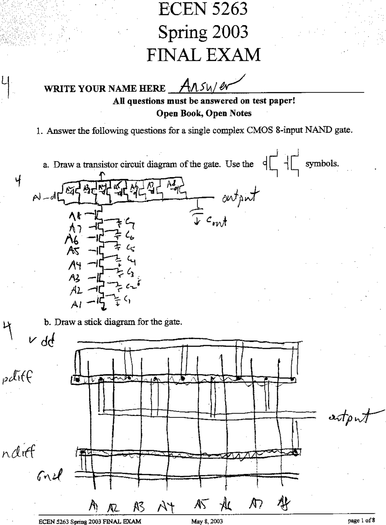 Final Exam Answer Key Digital Vlsi Circuit Design Ecen 5263 Docsity