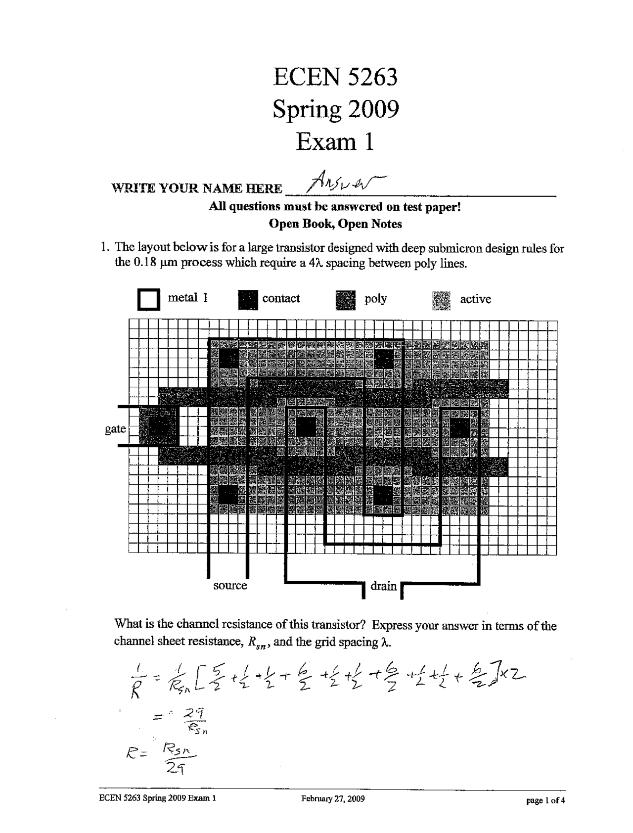 Solution Of Exam 1 Vlsi Digital System Design Ecen 5263 Docsity