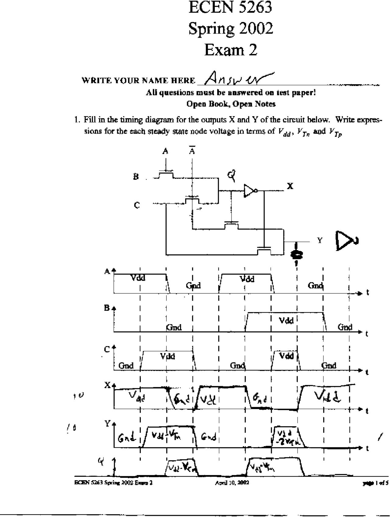 Digital System Design Exam 2 Solutions Ecen 5263 Docsity