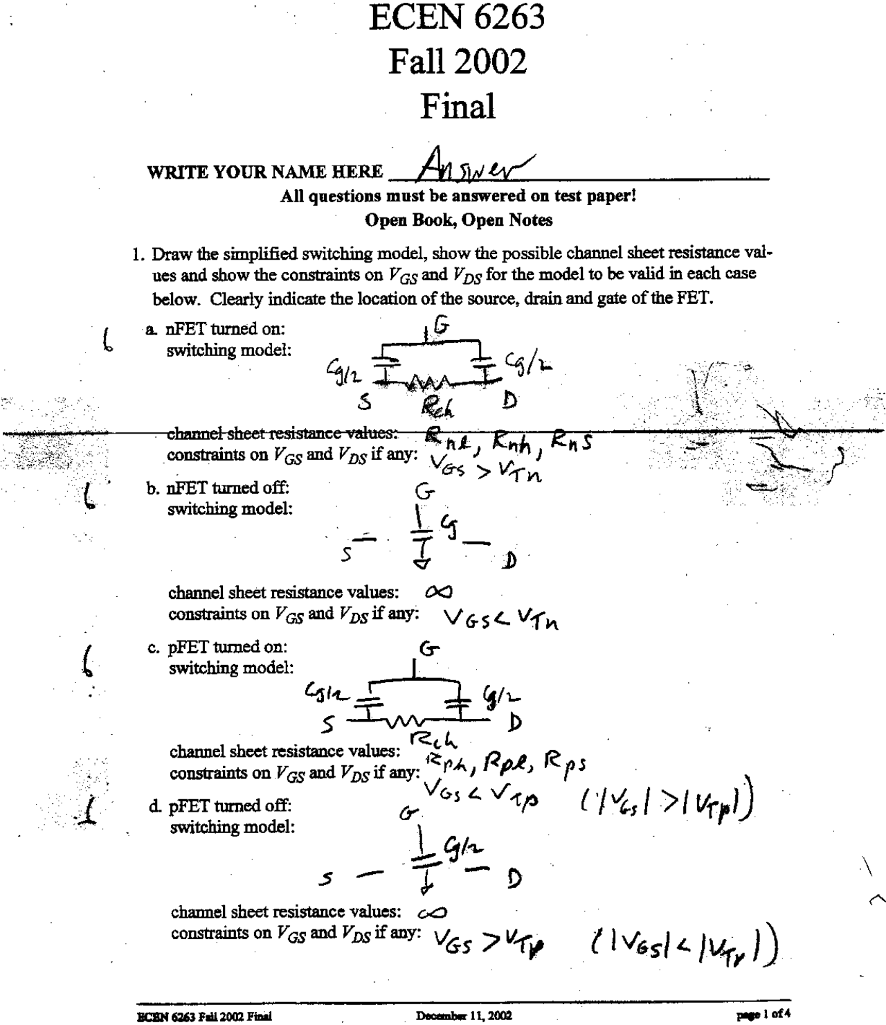 4 Solved Problems On Vlsi Design And Applications Final Exam Ecen 6263 Docsity