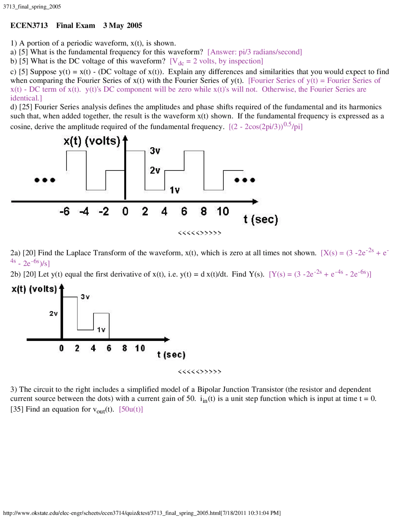 Solution For Final Exam Experimental Methods Ii Ecen 3713 Docsity