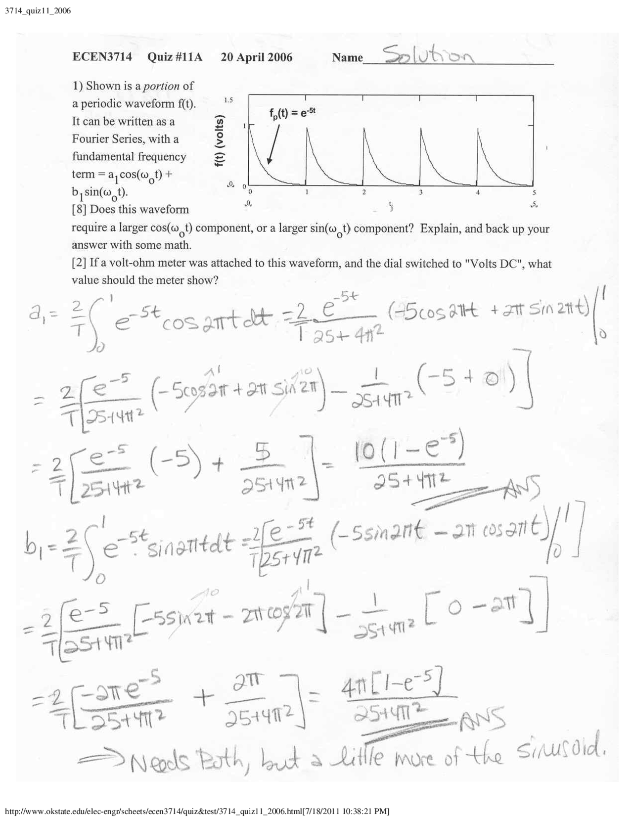 Quiz 11 With Solutions Network Analysis Ecen 3714 Docsity