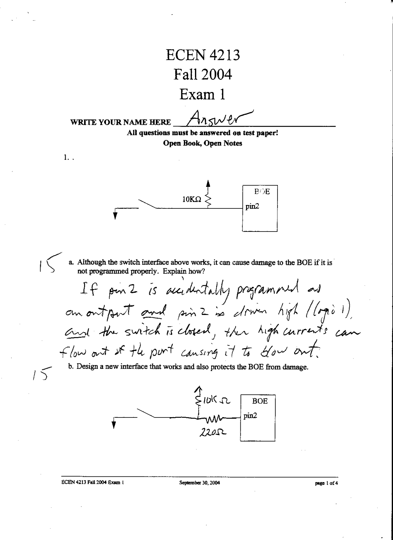 Past Exam 1 With Answers Embedded Computer Systems Ecen 4213 Docsity