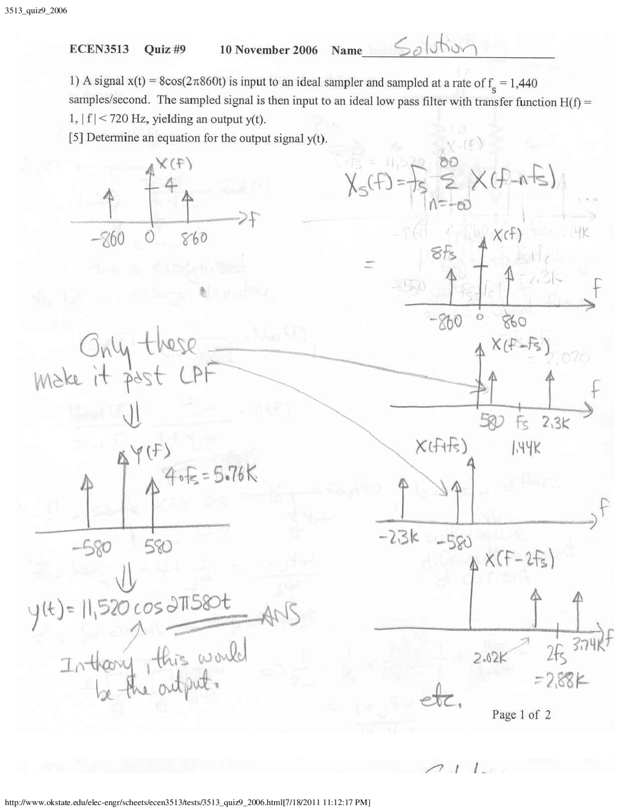 Quiz 9 With Solution Signal Analysis Ecen 3513 Docsity