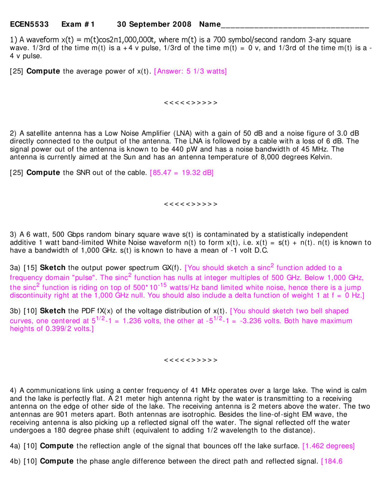 Modern Communication Theory Exam 1 Ecen 5533 Docsity