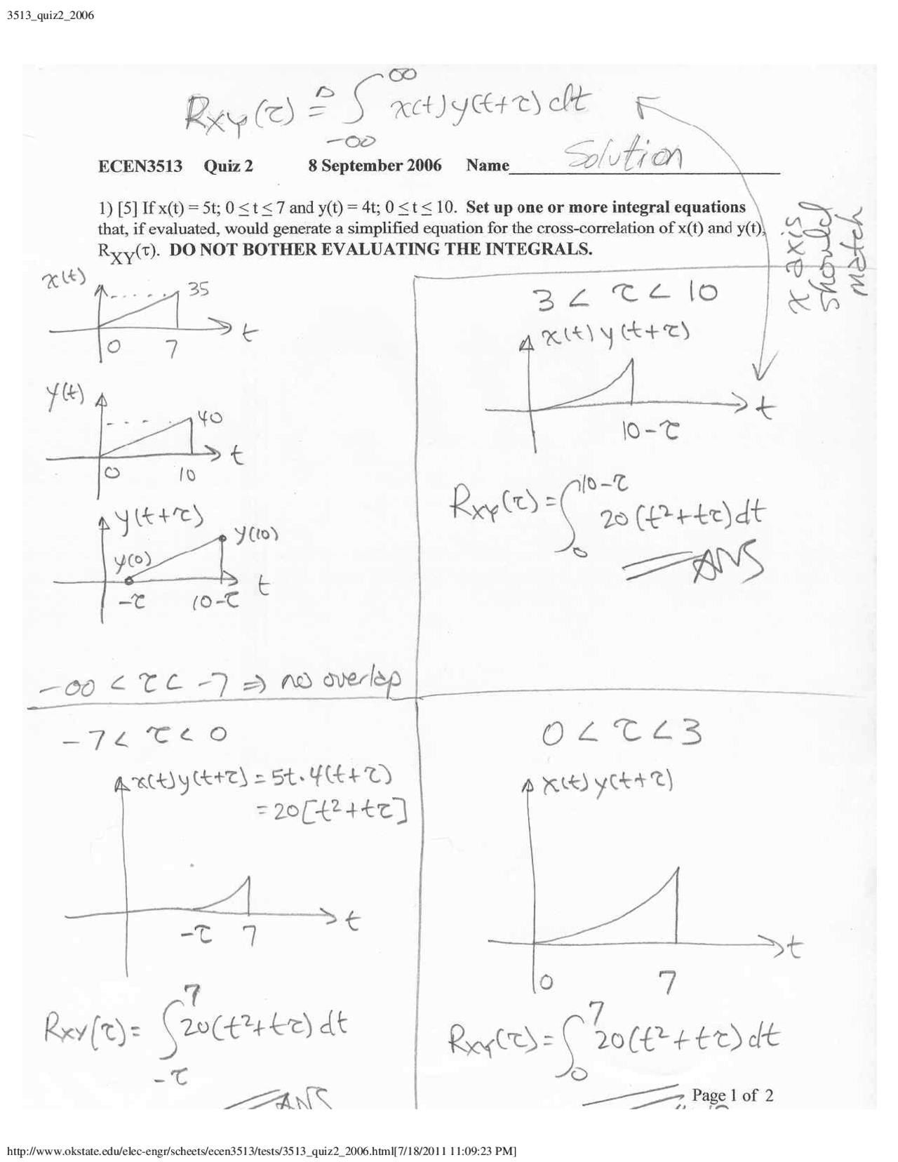 Quiz 2 Questions With Solutions Signal Analysis Ecen 3513 Docsity