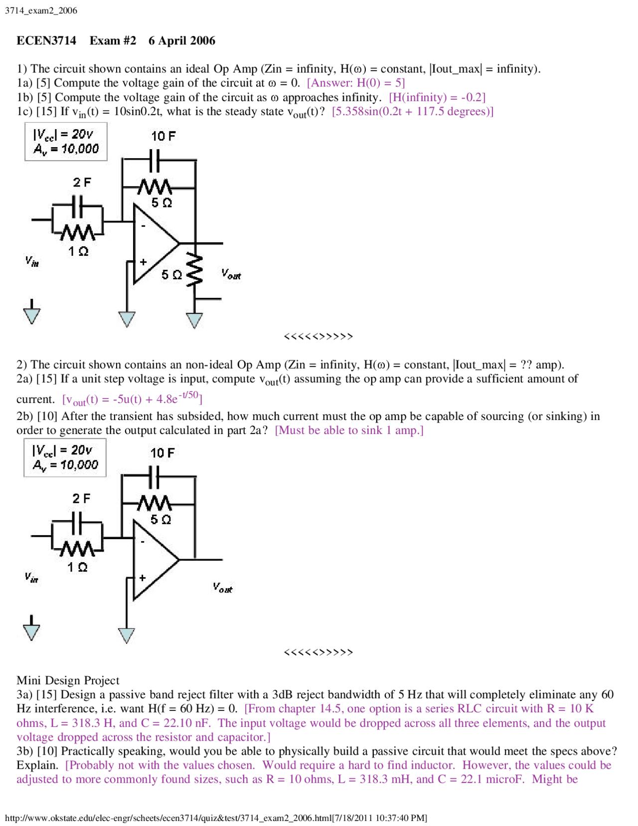 Exam 2 With 4 Questions Network Analysis Ecen 3714 Docsity