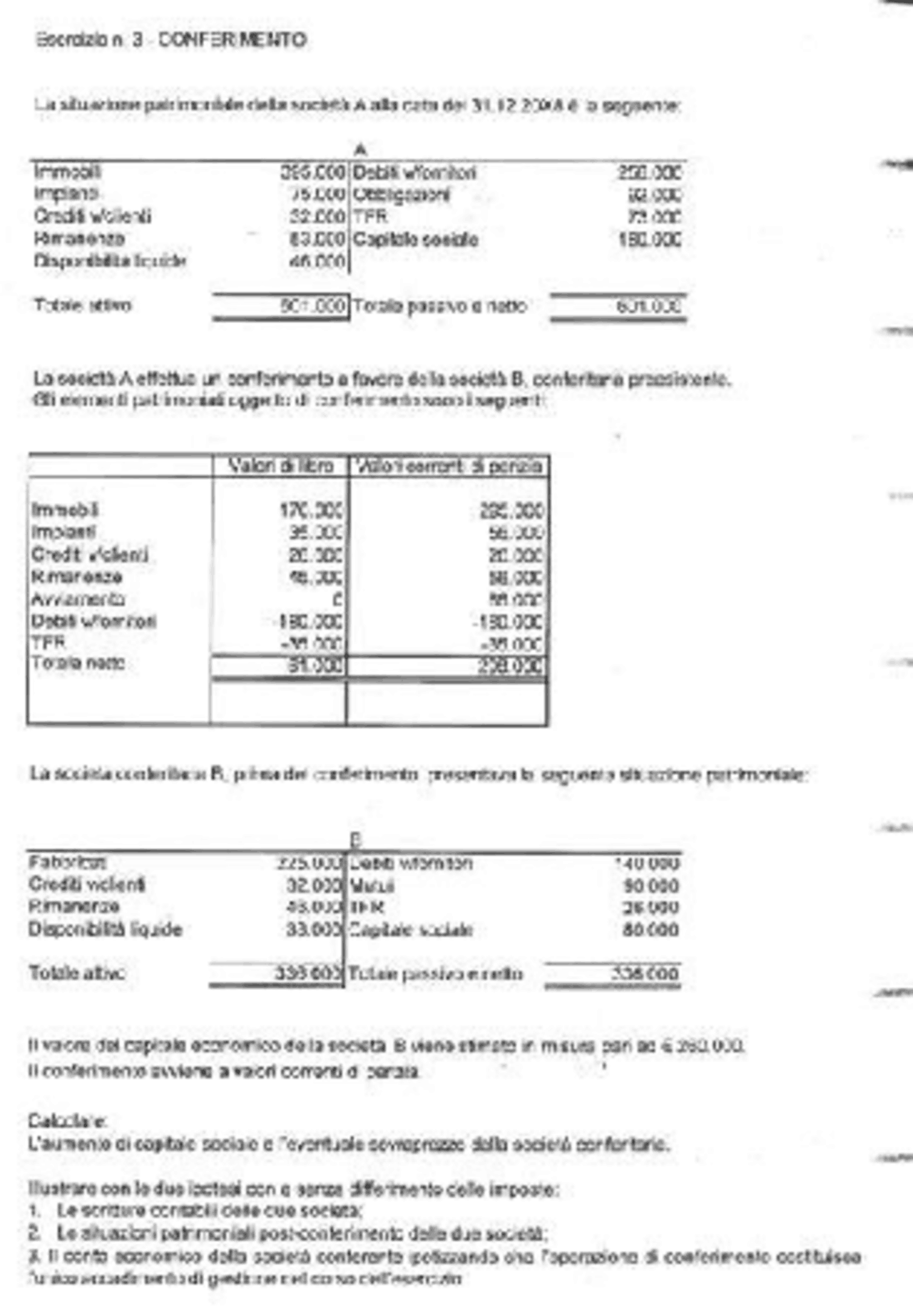 Prove Di Bilanci Straordinari Esercitazione 1 Docsity