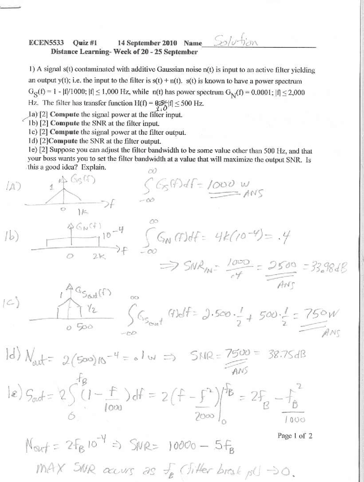 2 Questions With Solutions On Communication Theory Quiz 1 Ecen 5533