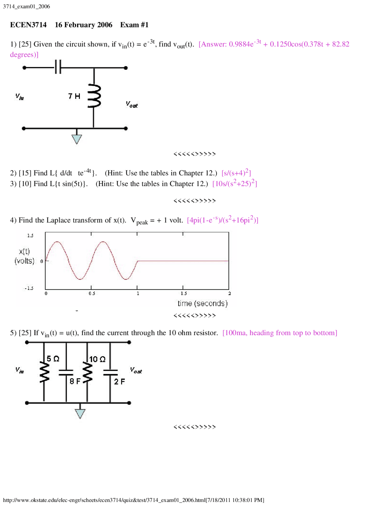 5 Questions Exam 1 Network Analysis Ecen 3714 Docsity