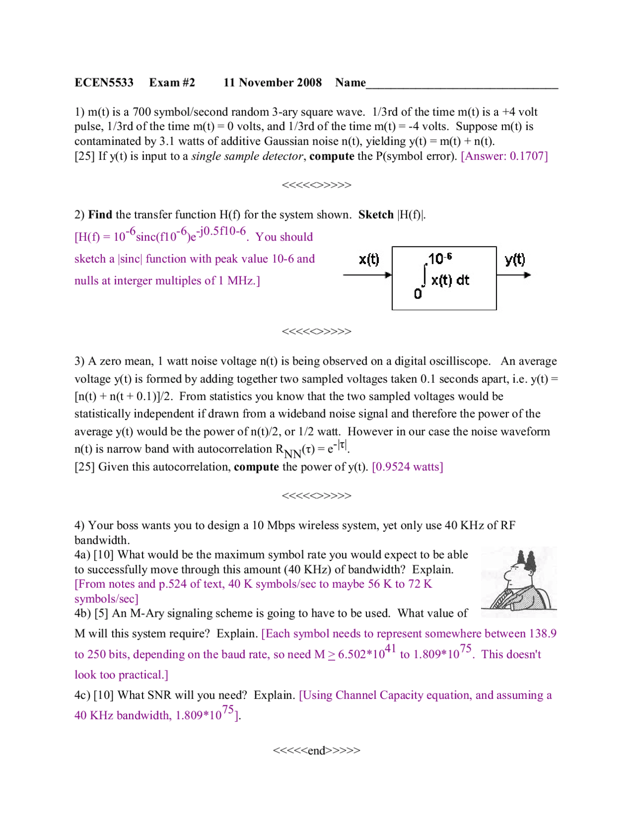 Solved Exam 1 For Modern Communication Theory Ecen 5533 Exams