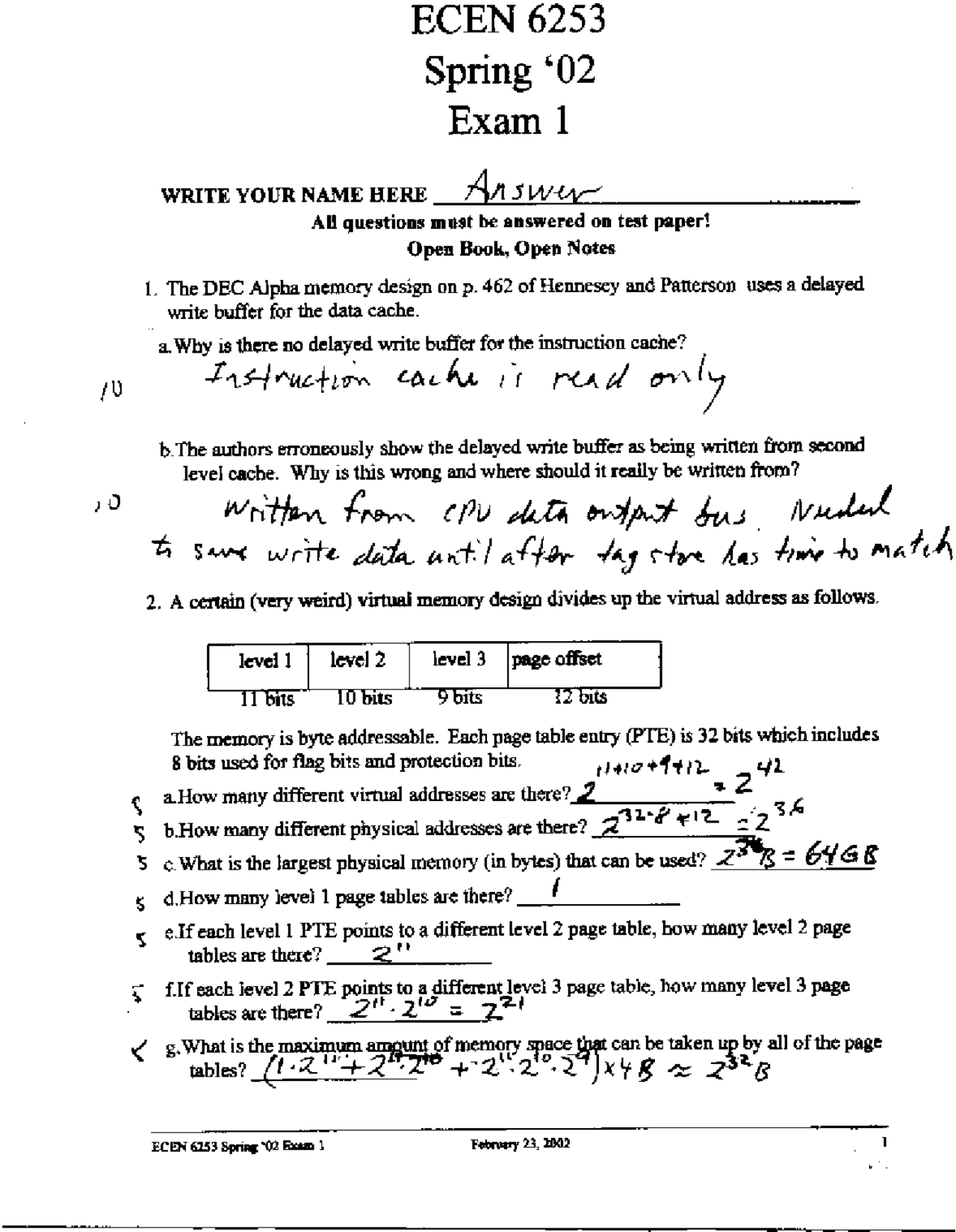 6 Solved Problems On Advanced Computer Architecture Test 1 Ecen 6253 Docsity