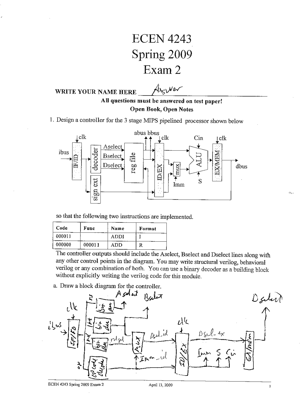 Exam Questions With Solution Computer Architecture Ecen 4243 Docsity