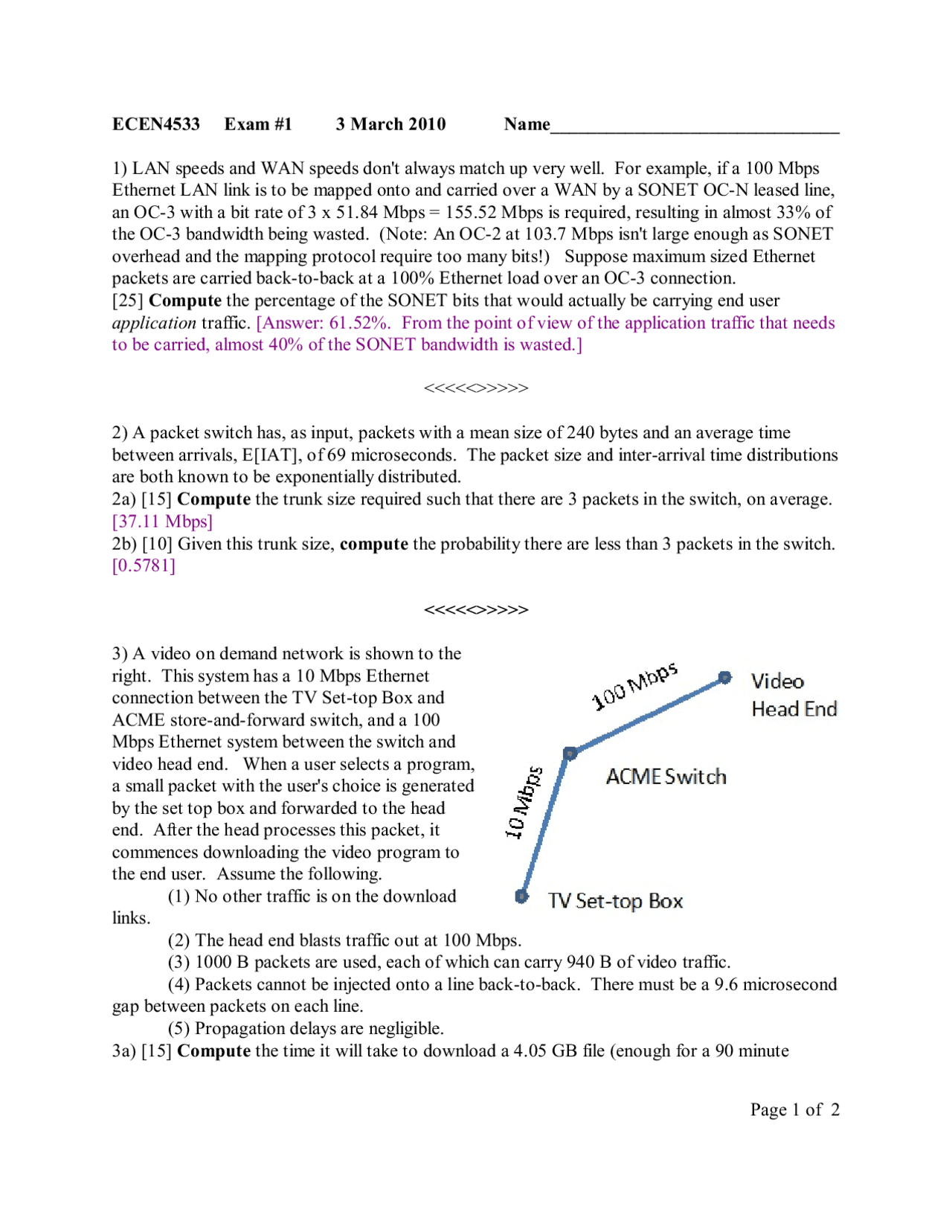 Sample Questions For Exam 1 Data Communications Ecen 4533 Docsity