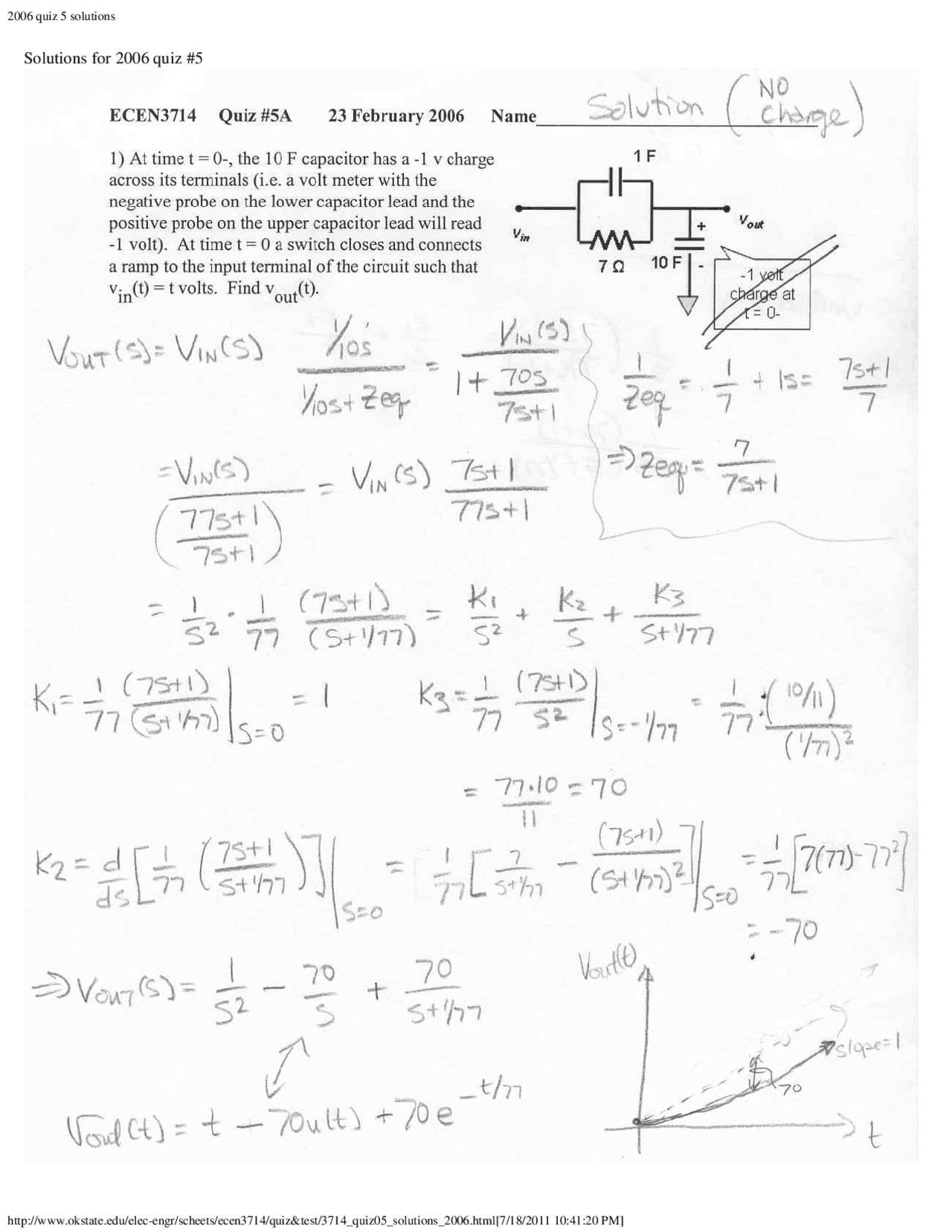 Quiz 5 Solutions Network Analysis Ecen 3714 Docsity