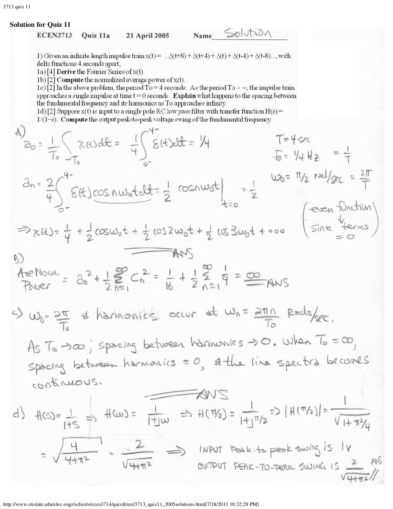 Solutions For Practice Quiz 11a Co Requisites Ecen 3713 Docsity