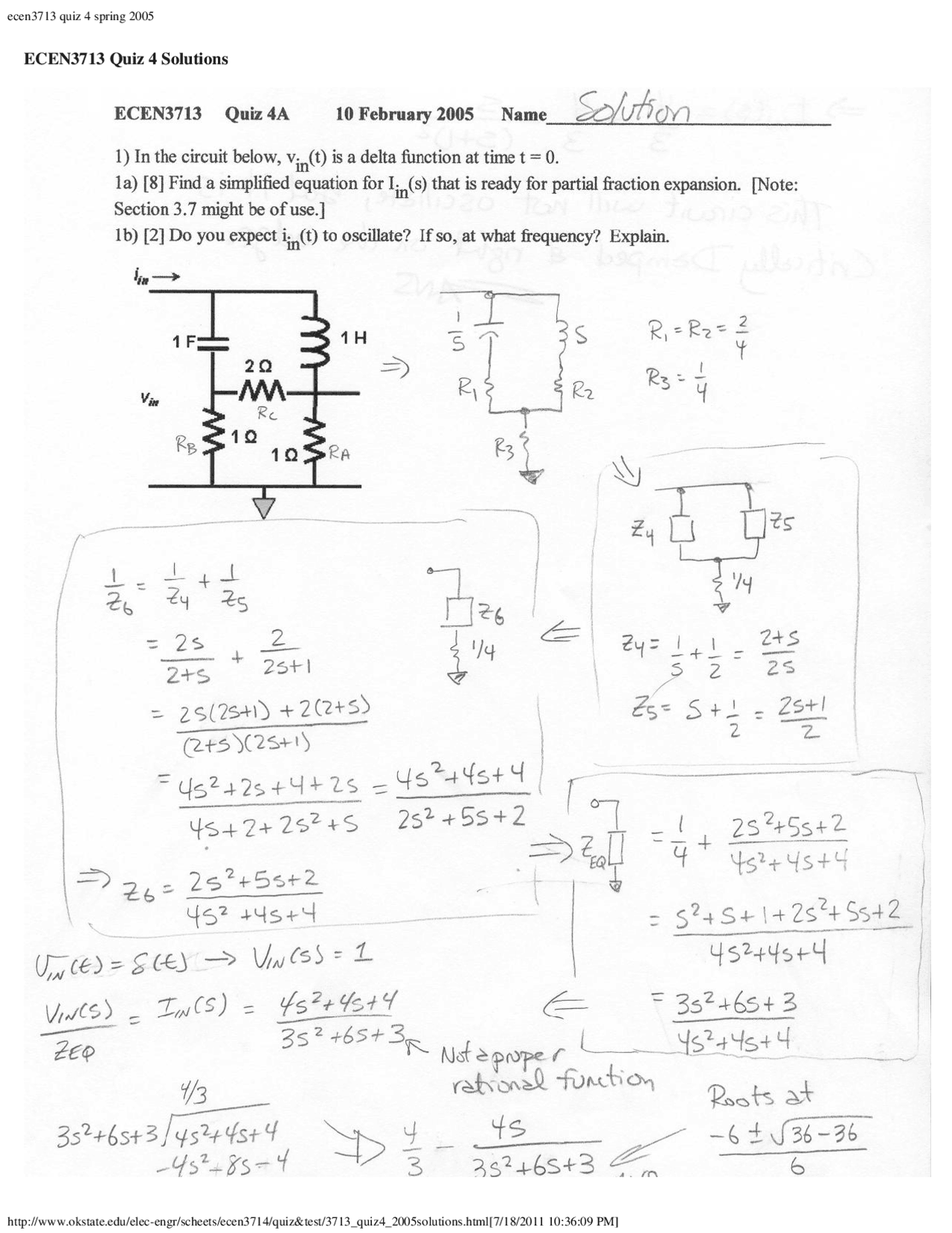 Sample Quiz 4a With Solutions Co Requisites Ecen 3713 Docsity