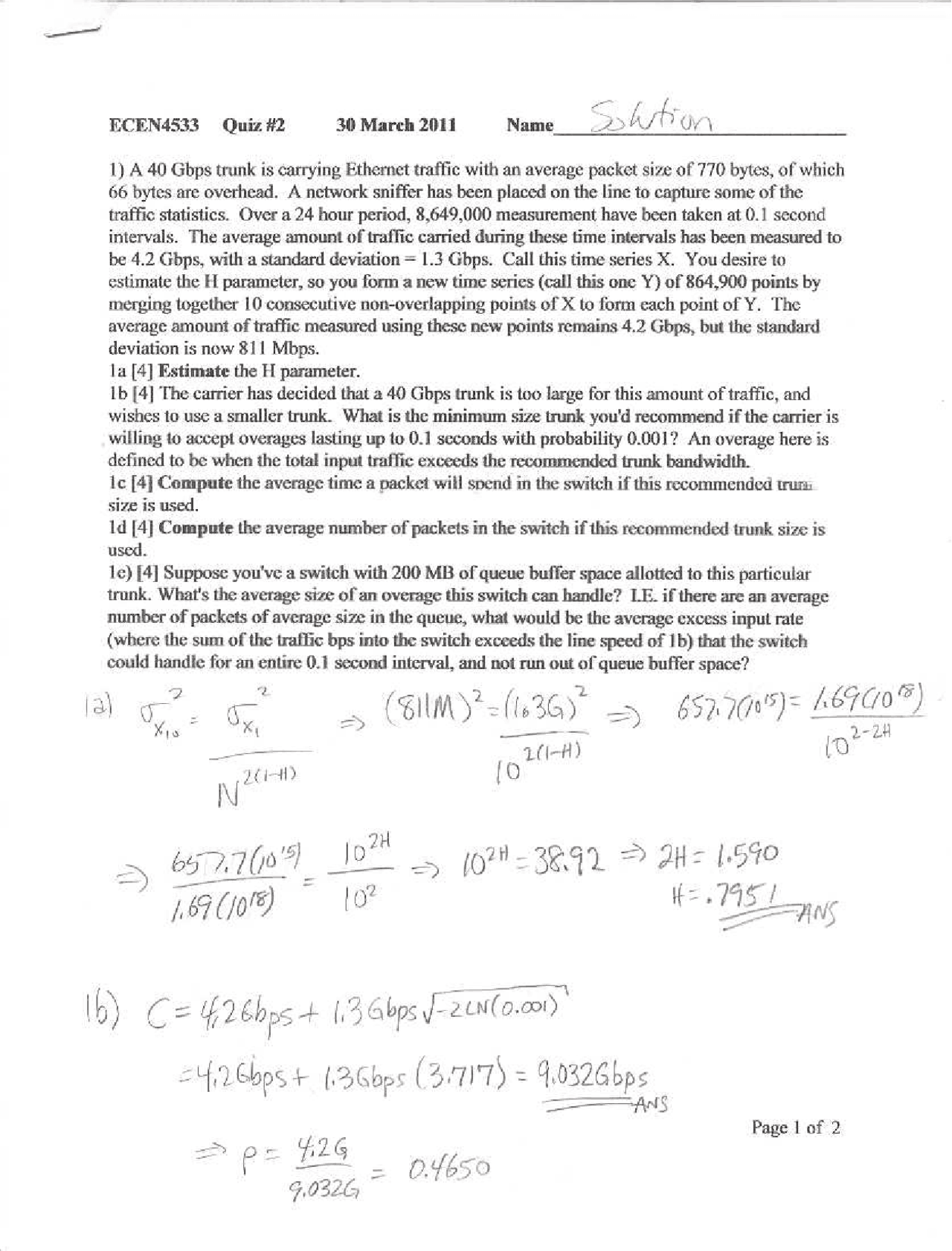 Quiz 2 Solutions Data Communications Ecen 4533 Docsity