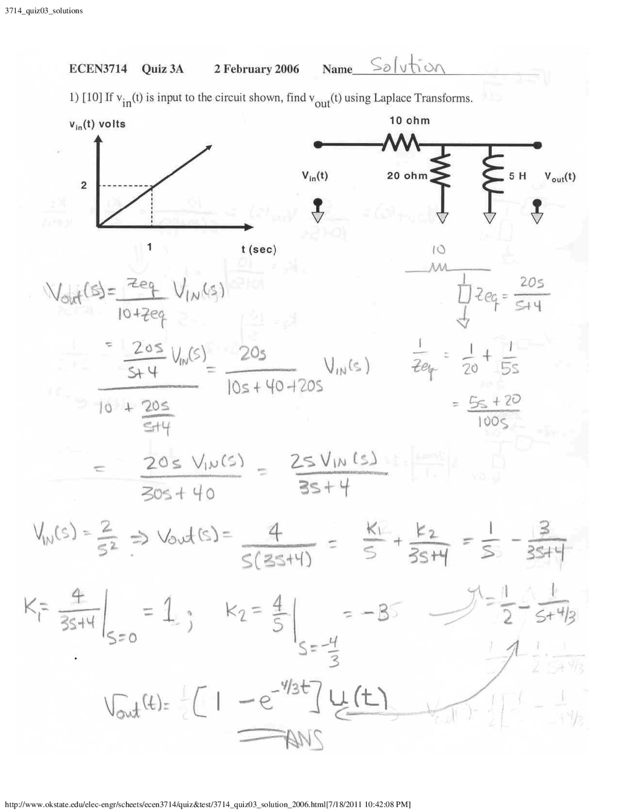 Question On Network Analysis With Solution Laplace Transforms Quiz