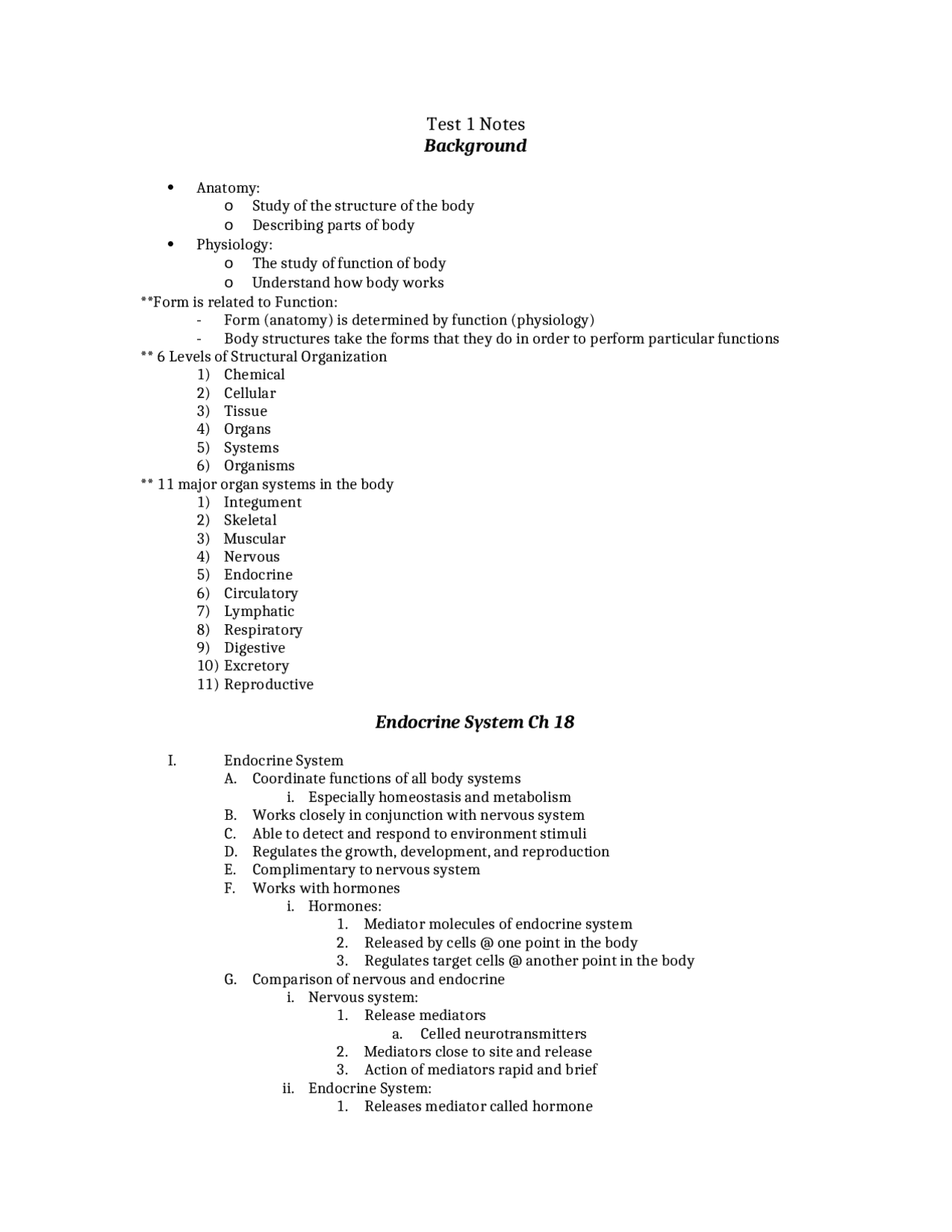 Endocrine System - Anatomy and Physiology II - Exam 1 | BIOL 2402 - Docsity