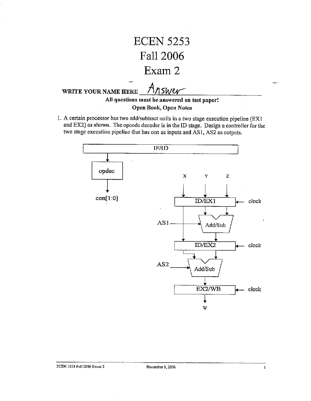 Solved Questions On Execution Pipelines Exam 2 Ecen 5253 Docsity