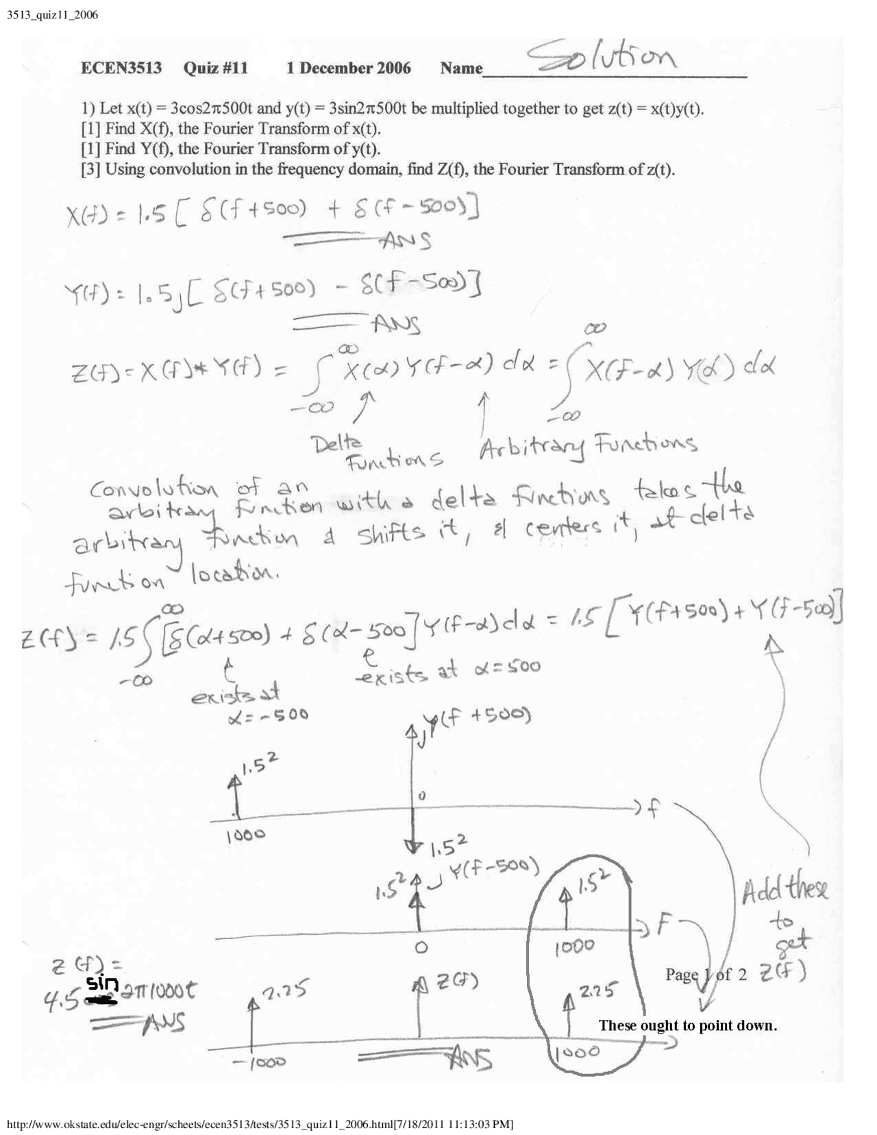 Quiz 11 Solutions For Signal Analysis Ecen 3513 Docsity