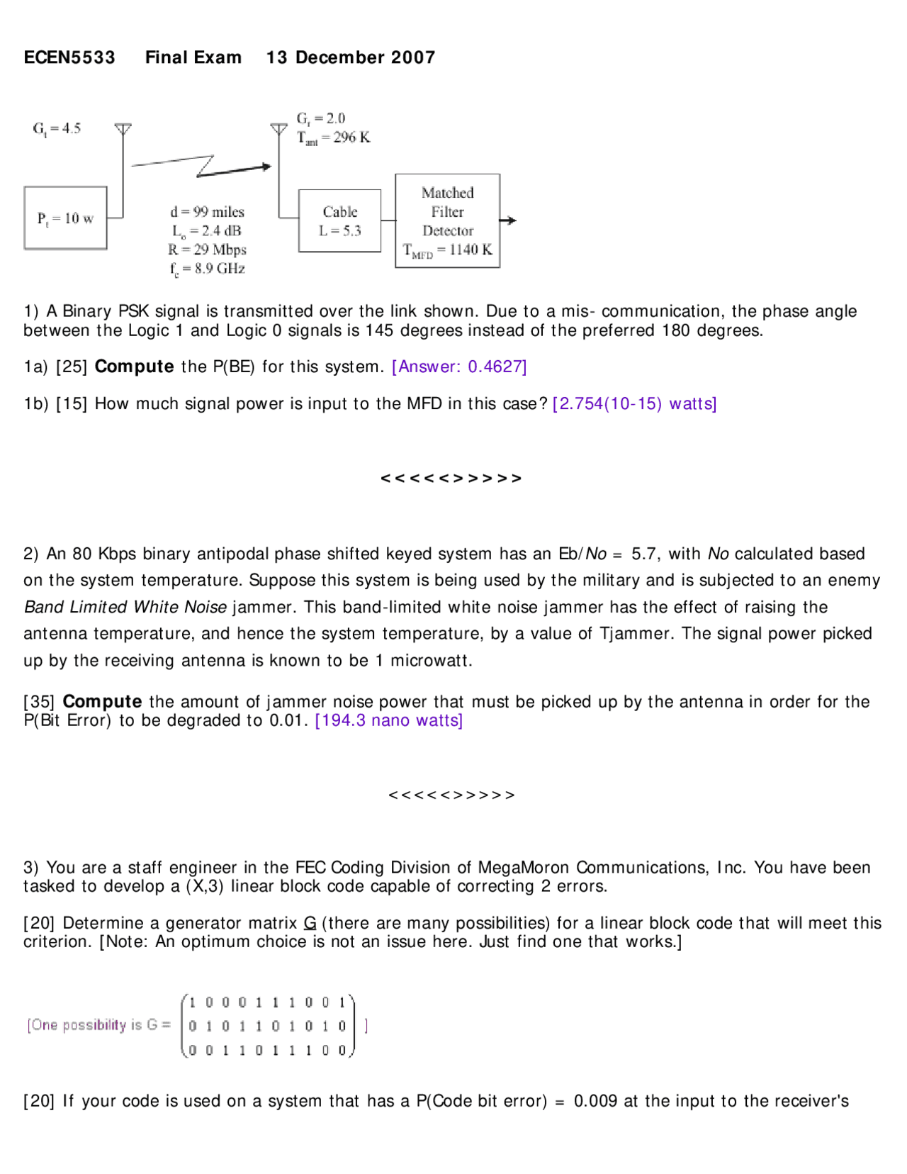Final Exam Questions For Modern Communication Theory Ecen 5533 Docsity