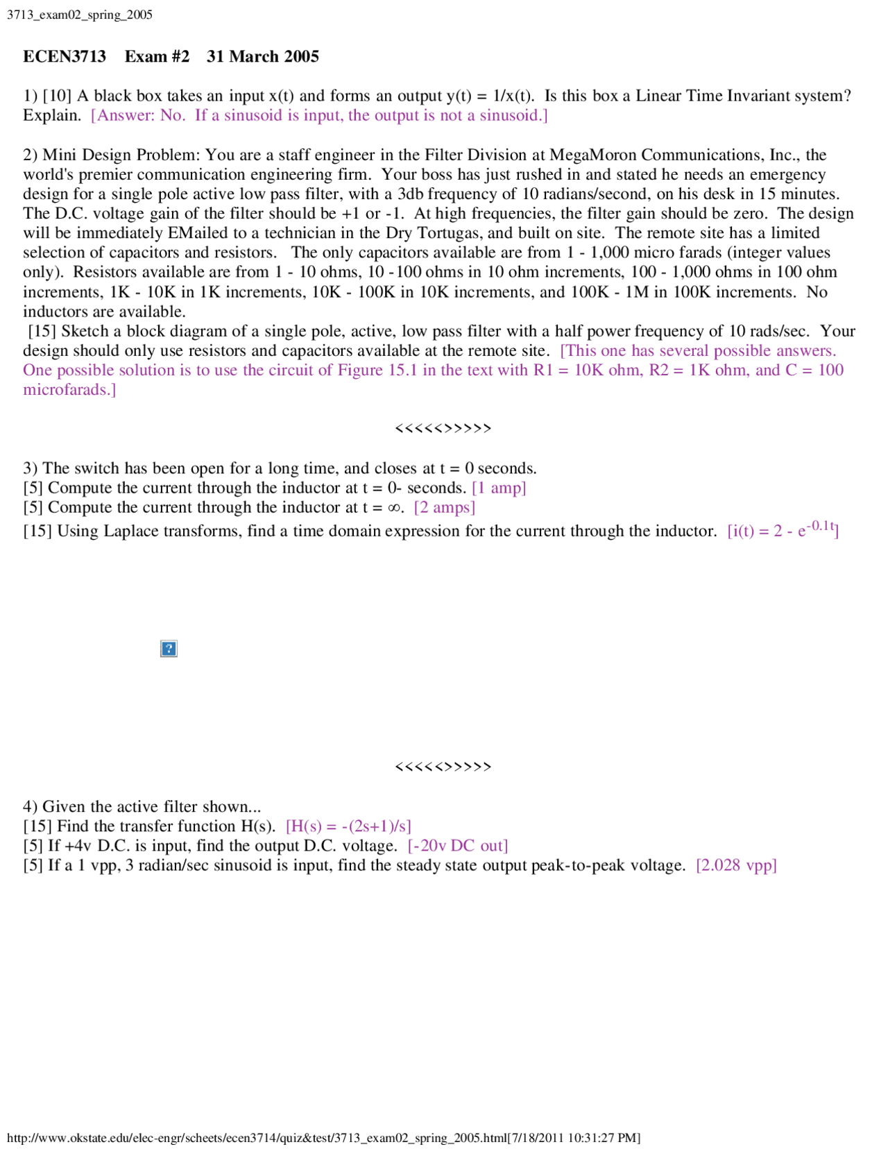 Exam 2 With Solution Experimental Methods Ii Ecen 3713 Docsity