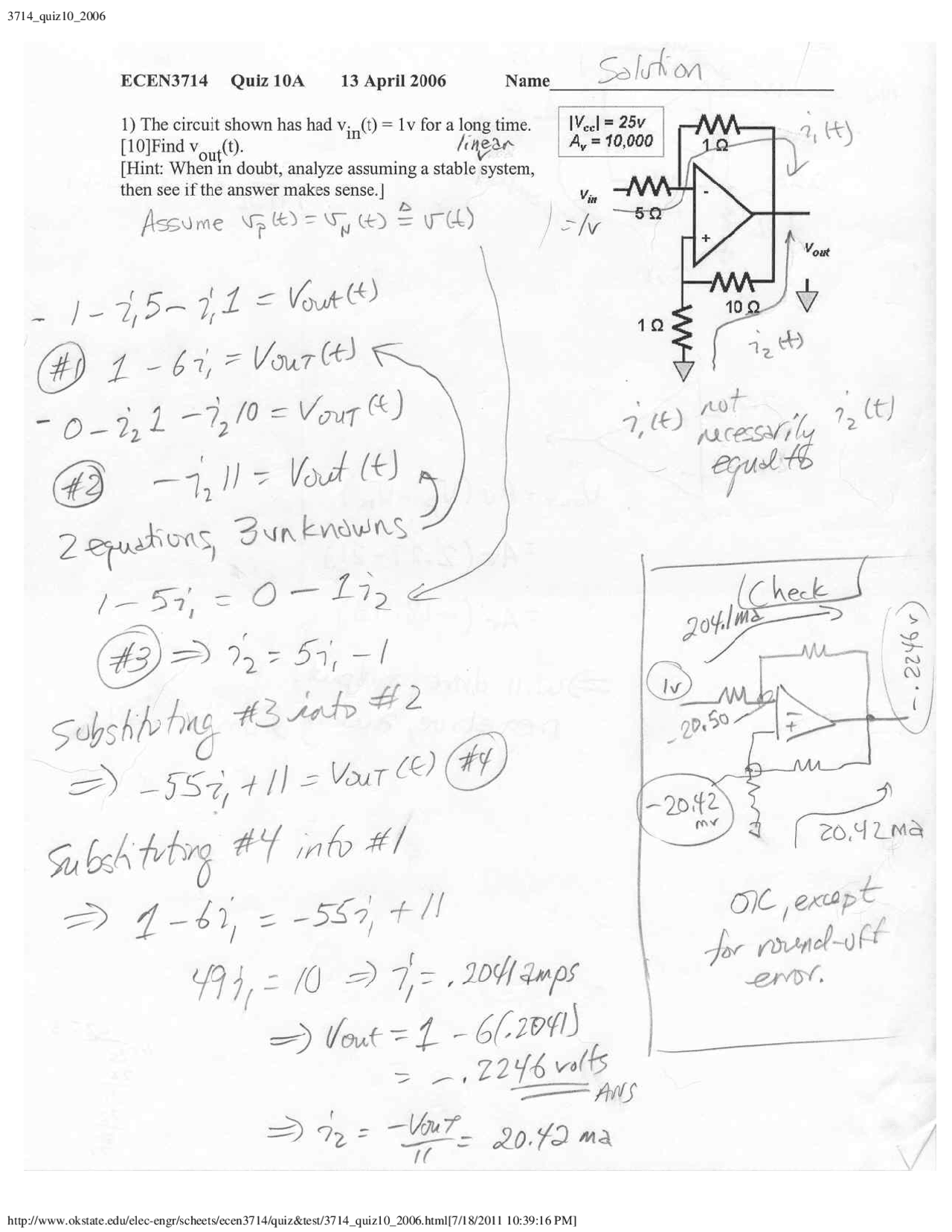 Quiz 10 Questions With Solutions Network Analysis Ecen 3714 Docsity