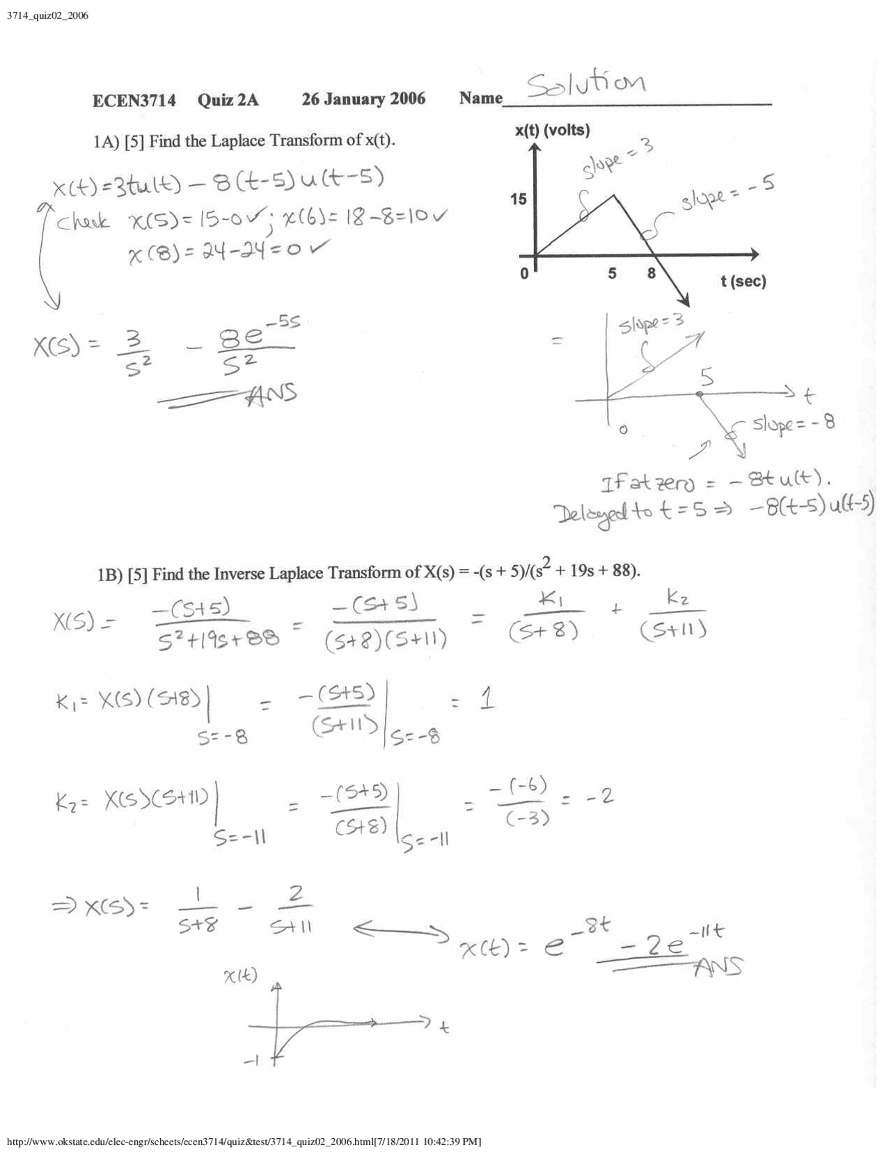 Quiz 2a With Answer Key Network Analysis Ecen 3714 Docsity