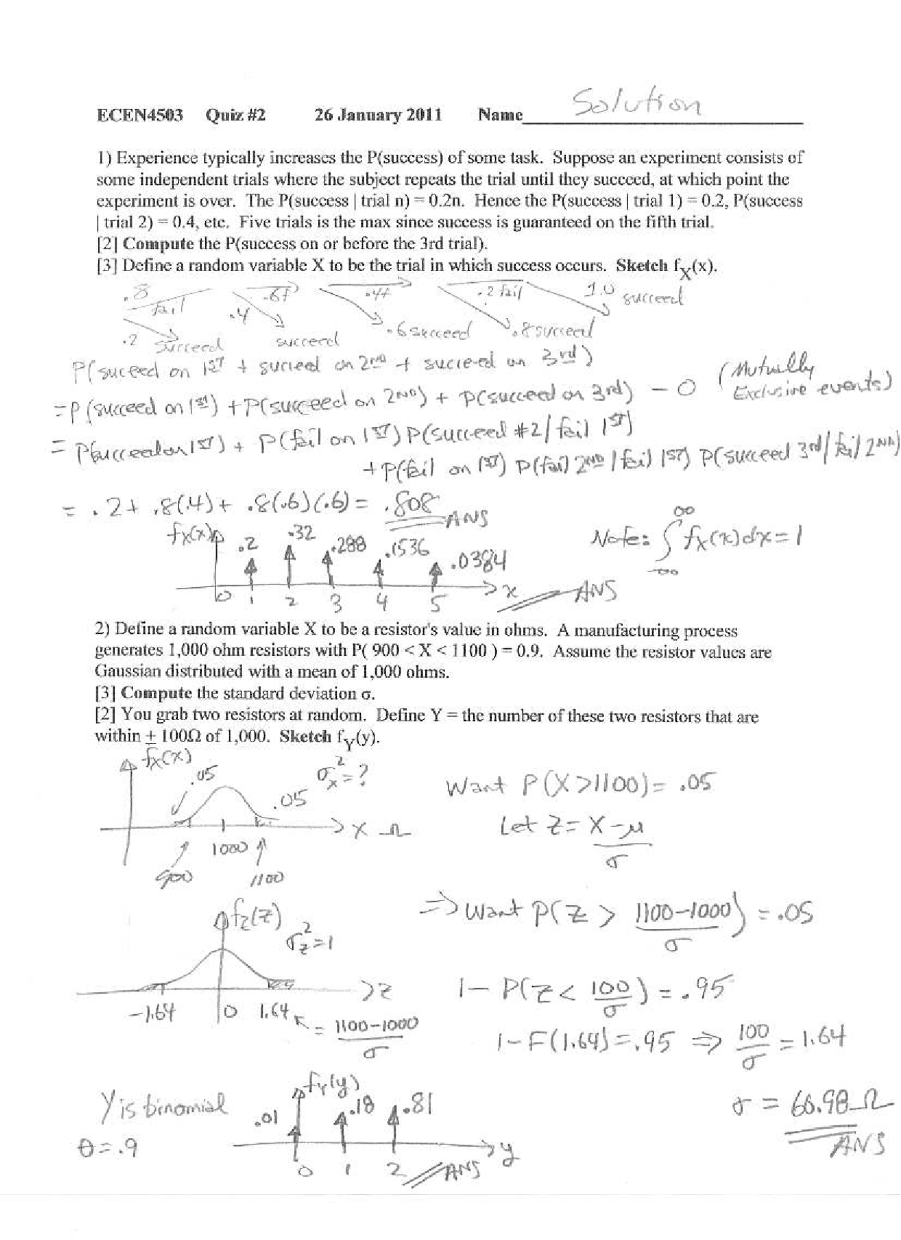 Solutions Quiz 2 Random Signals Ecen 4503 Docsity